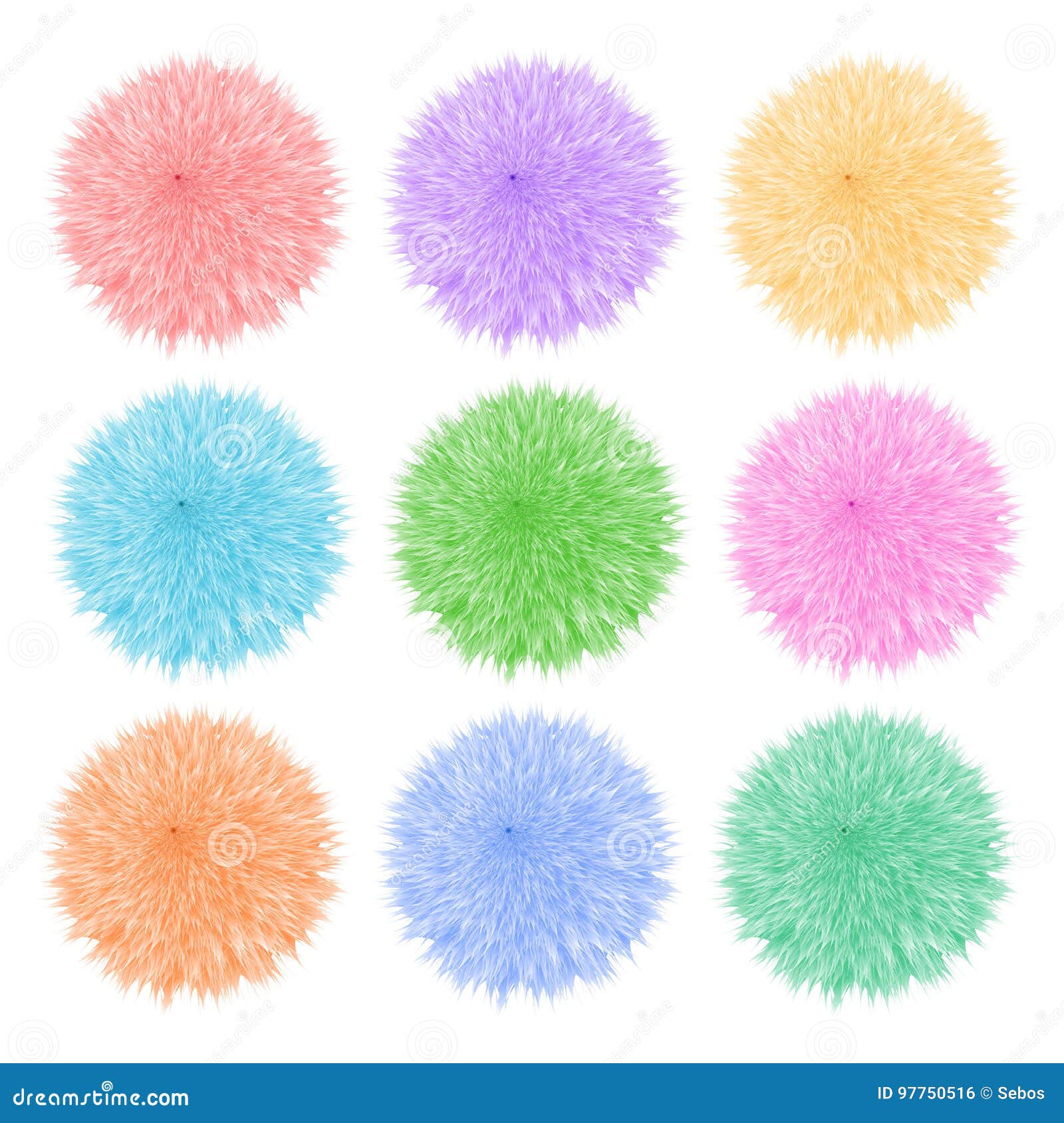 Colorful Set with of Fluffy Balls. Pompom on White Background. Stock ...