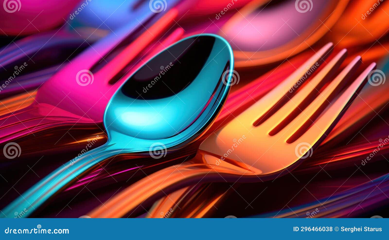 A Colorful Set of Forks and Spoons, AI Stock Illustration ...