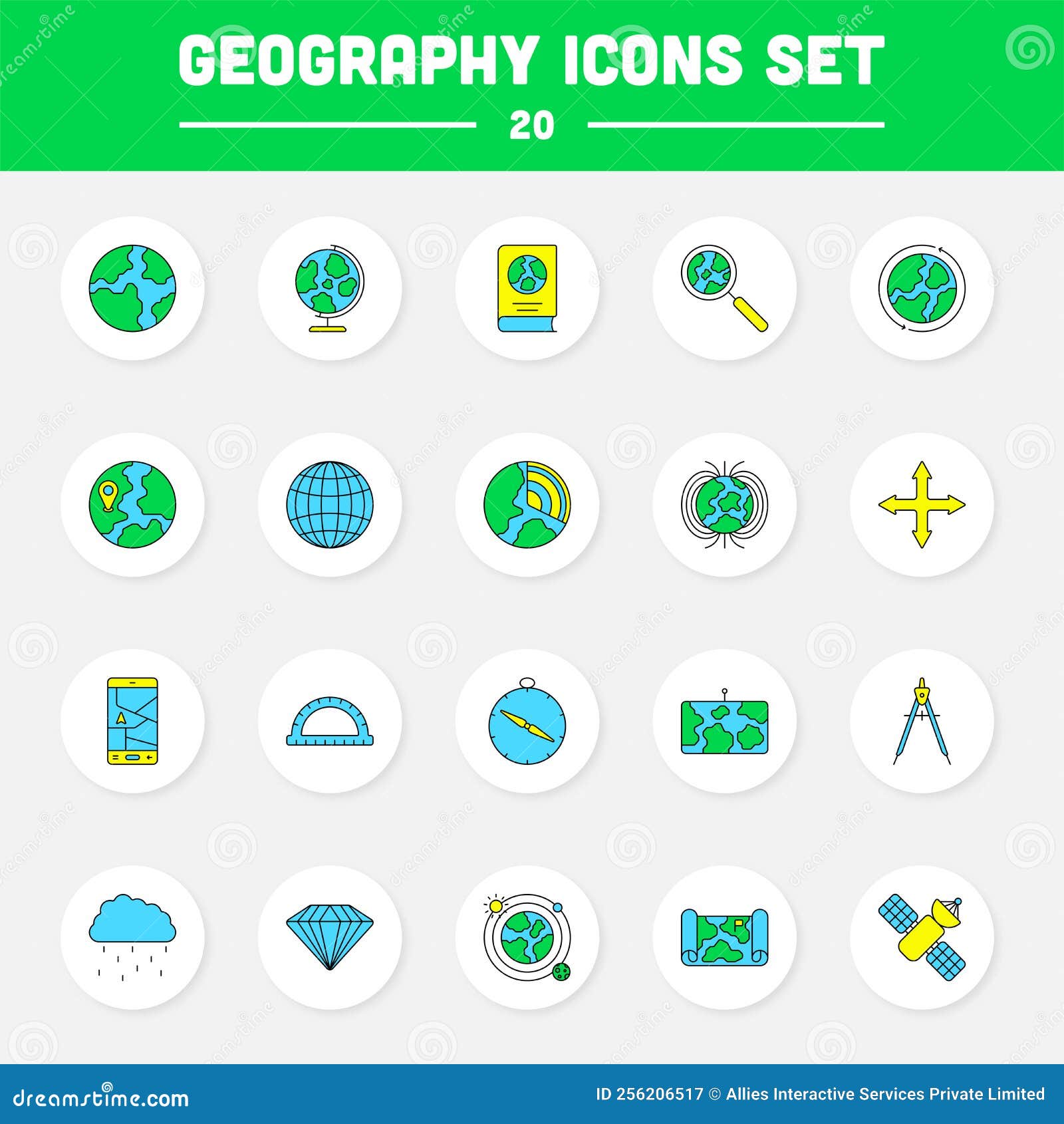 Colorful Set of Geography Icons in Round Stock Illustration ...