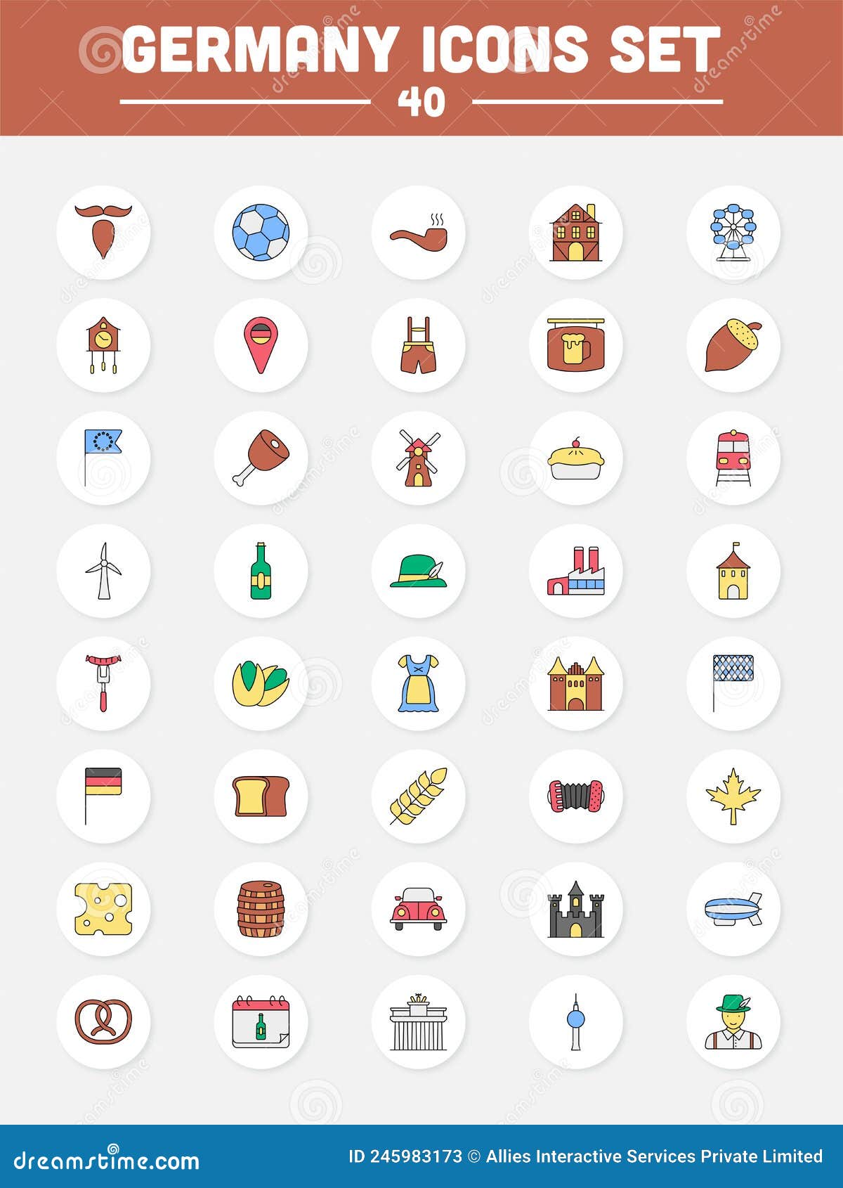 Colorful Set of Germany Icons in Flat Stock Illustration - Illustration ...