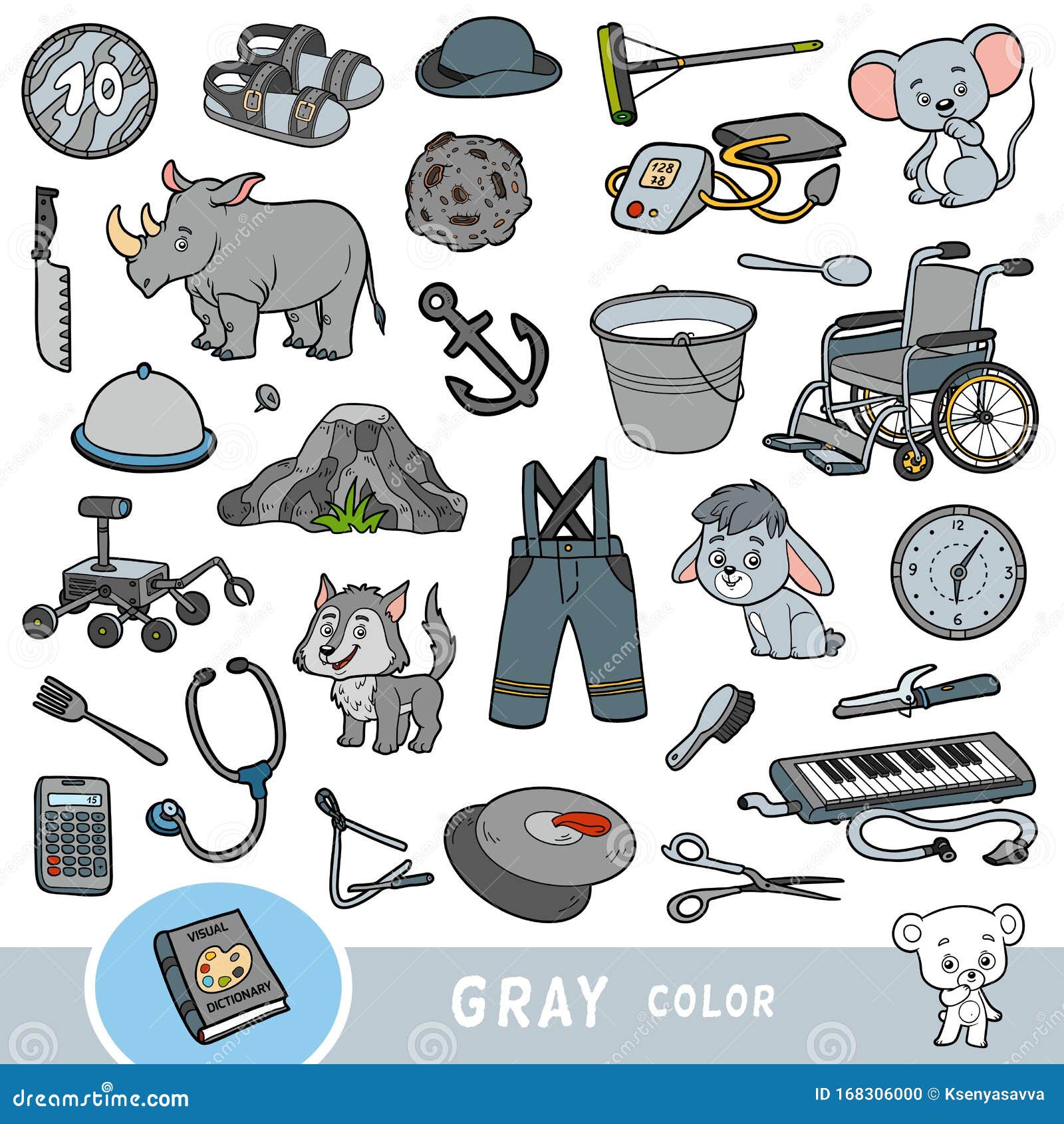Colorful Set of Gray Color Objects. Visual Dictionary for Children ... Colorful Set of Gray Color Objects. Visual Dictionary for Children ...