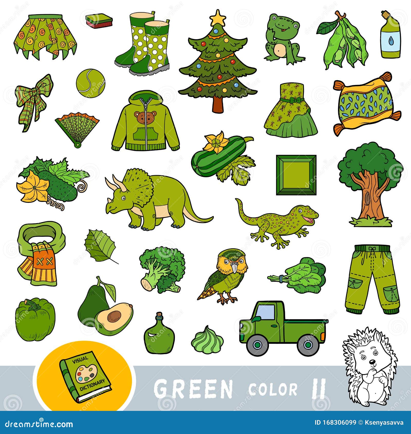Colorful Set of Green Color Objects. Visual Dictionary for Children ...