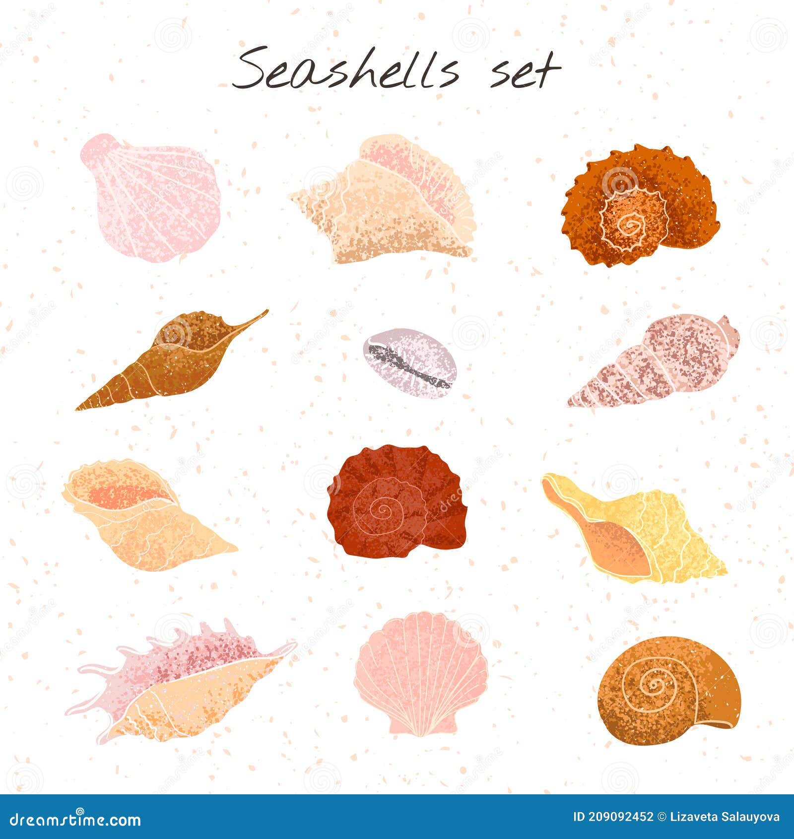 Colorful Set with Hand Drawn Illustrations of Seashells Stock Photo ...