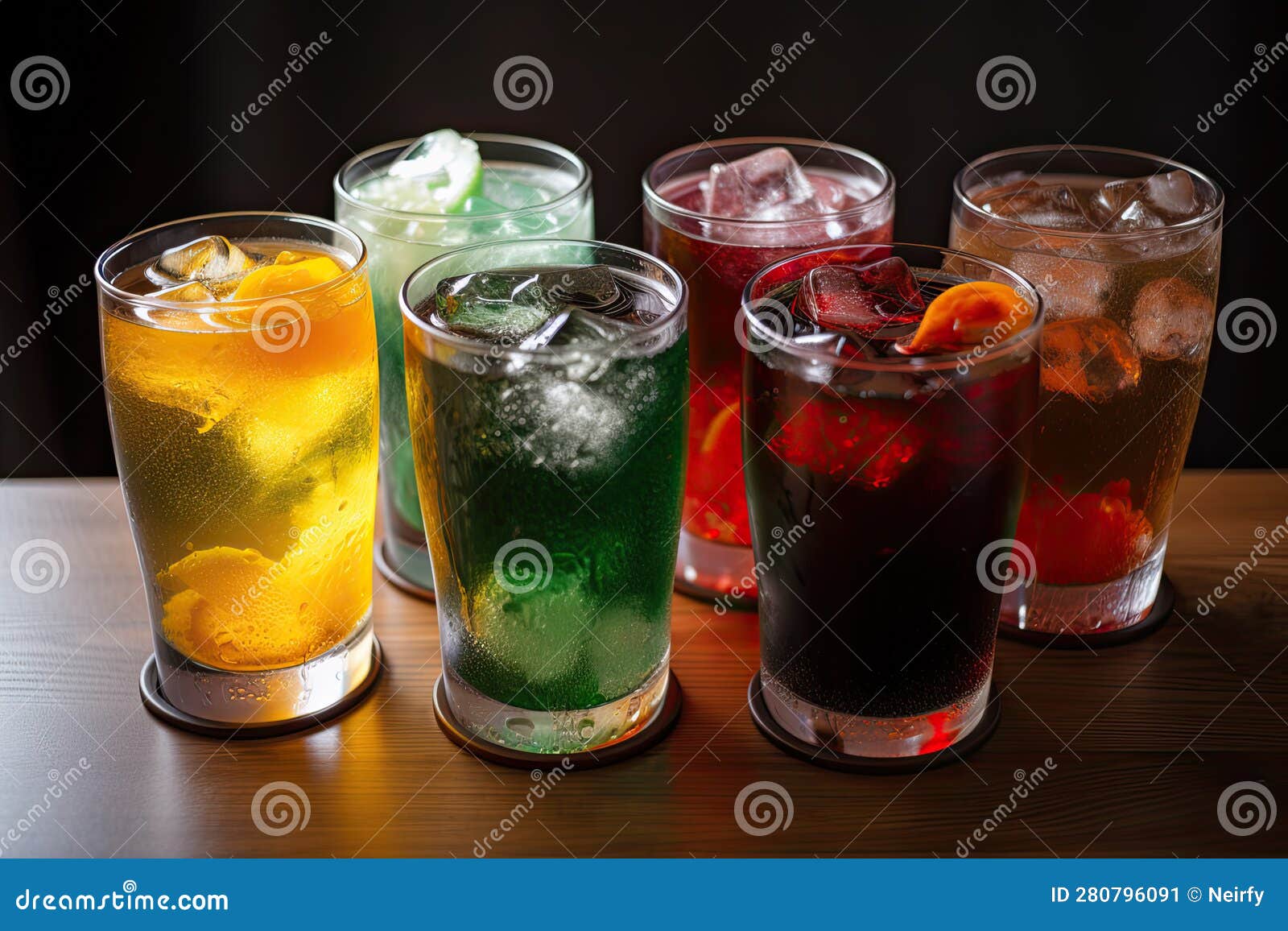 Colorful set of ice drinks stock illustration. Illustration of ...