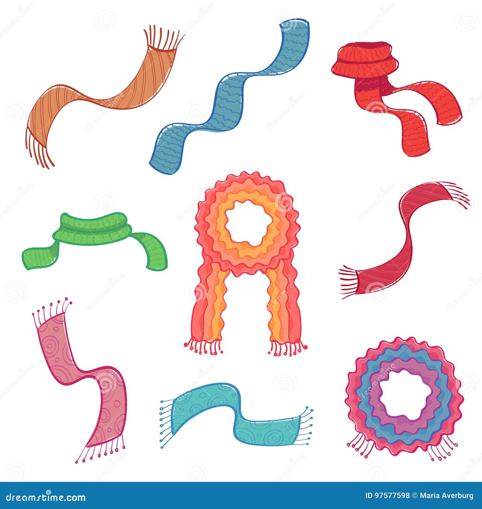 Colorful Set of Knitted Scarves with Geometric Patterns Stock Vector ...