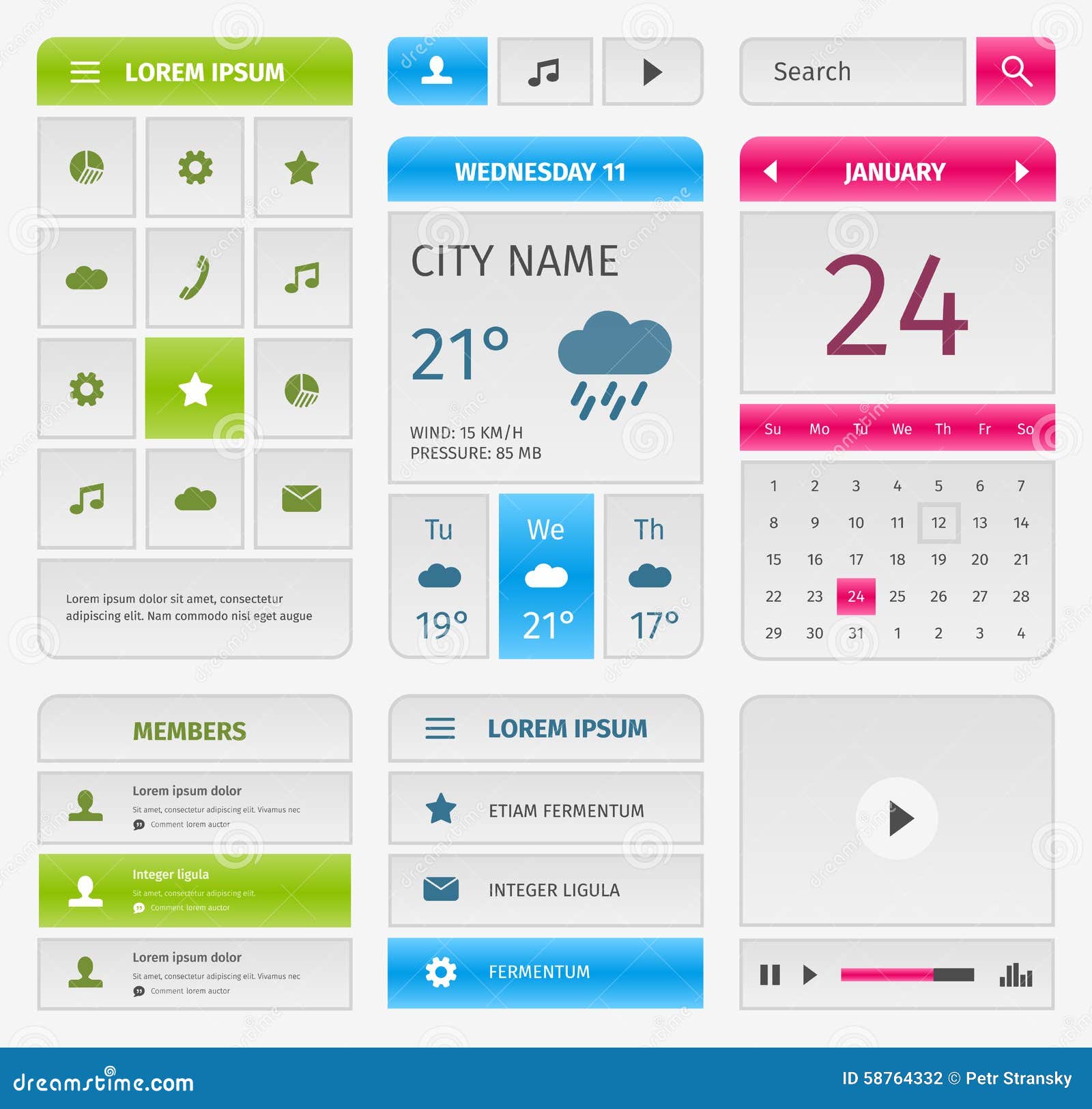 Colorful Set of Mobile Interface Elements on Gray Stock Vector ...