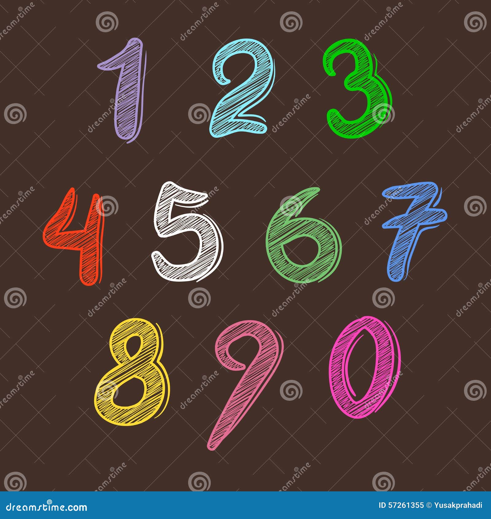 Colorful Set of Numbers Hand Writing Stock Vector - Illustration of ...