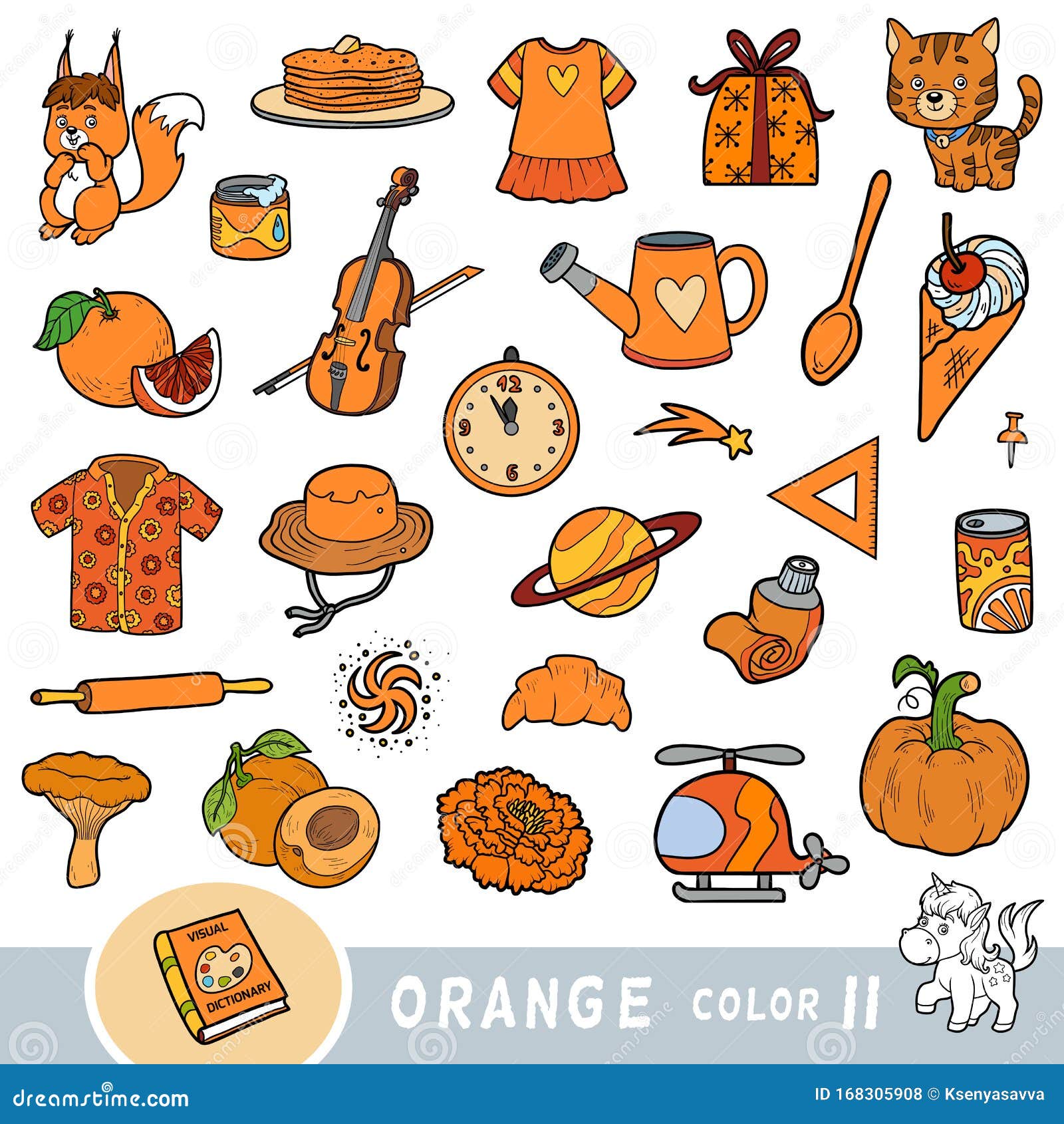 Colorful Set of Orange Color Objects. Visual Dictionary for Children ... Colorful Set of Orange Color Objects. Visual Dictionary for Children ...