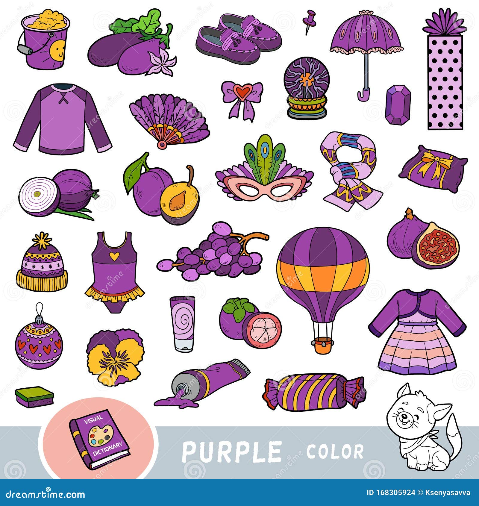Colorful Set of Purple Color Objects. Visual Dictionary for Children ... Colorful Set of Purple Color Objects. Visual Dictionary for Children ...