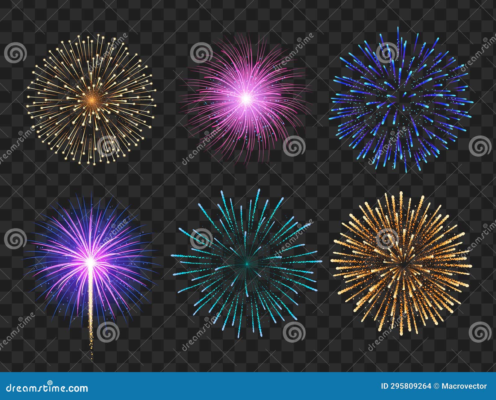 Colorful Set of Realistic Shiny Fireworks Stock Vector - Illustration ...