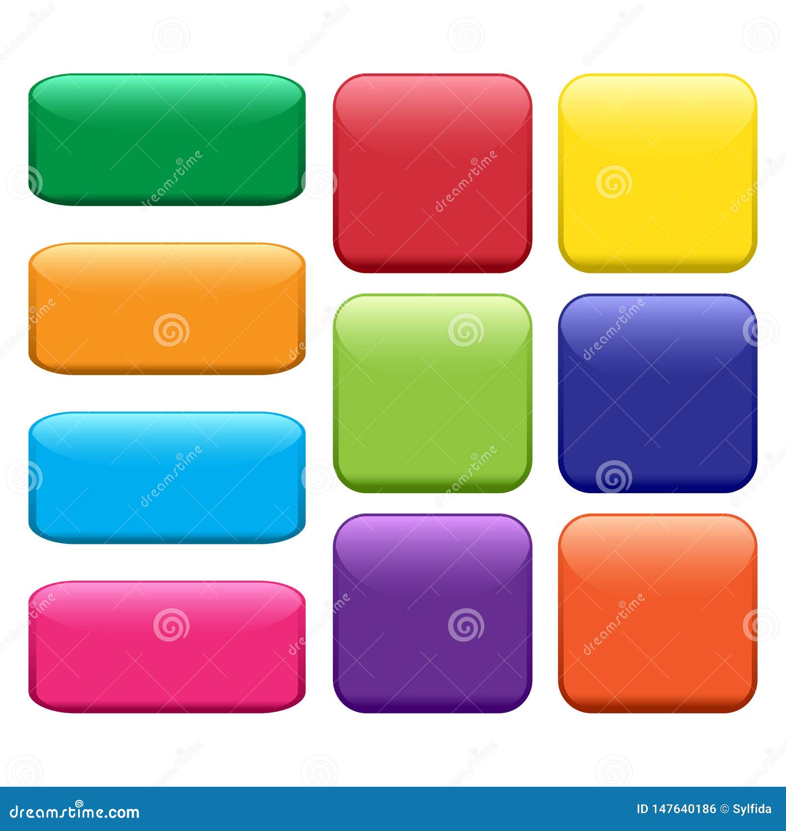 Colorful Set of Square and Rectangular Rounded Button. Vector Stock ...