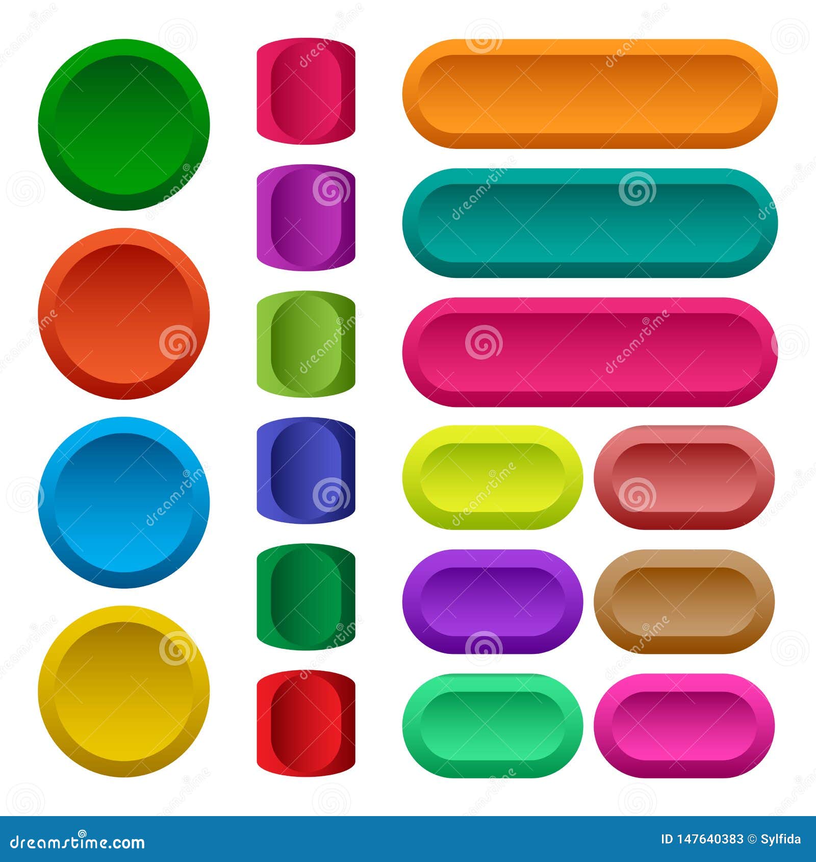 Colorful Set of Square, Round and Rectangular Rounded Button. Vector ...
