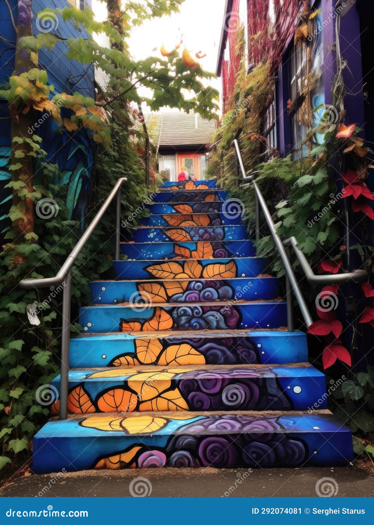 A Colorful Set of Stairs with a Mural Painted on Them, AI Stock Image ...
