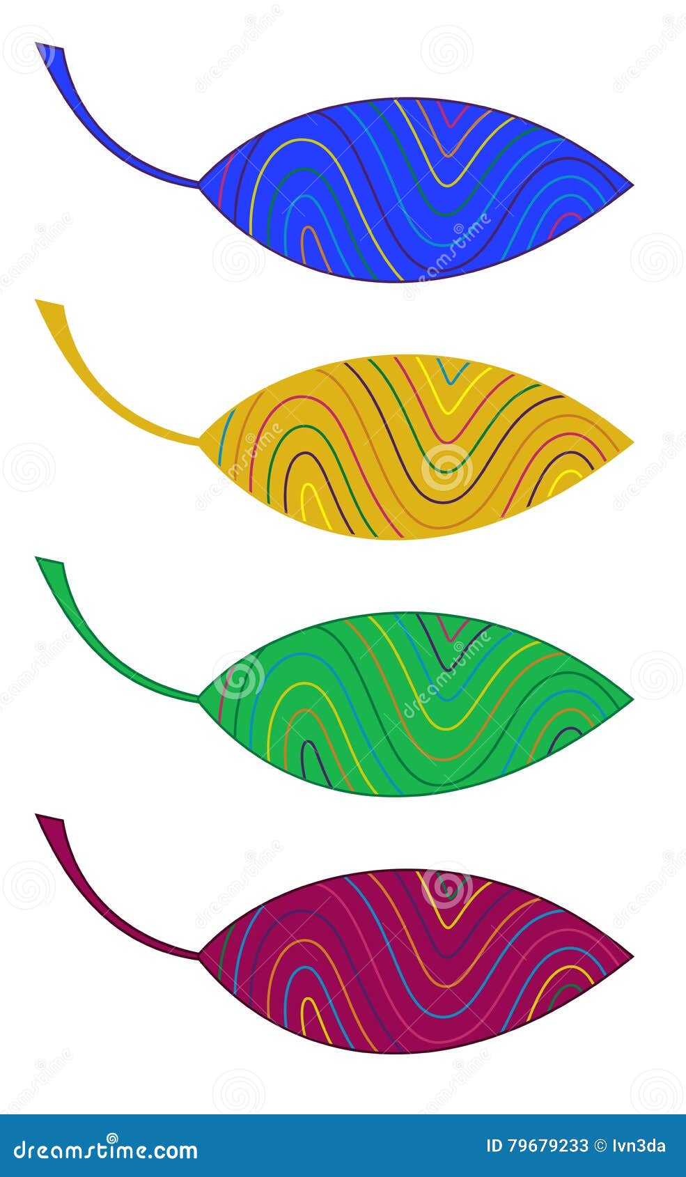 Colorful Set of Stylish Striped Leafs Stock Vector - Illustration of ...
