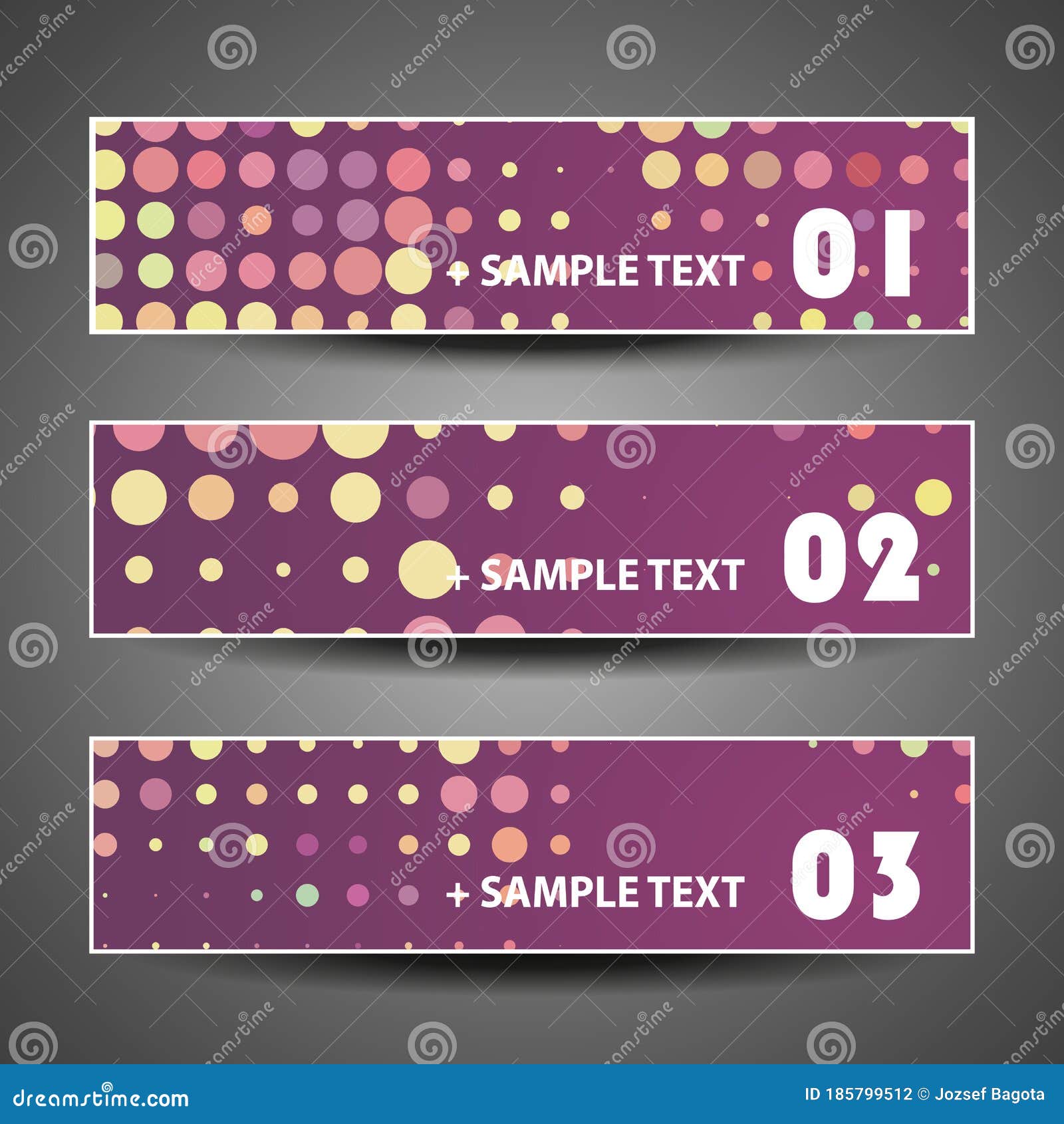 Colorful Set of Three Header Designs with Dots and Circles Stock Vector ...