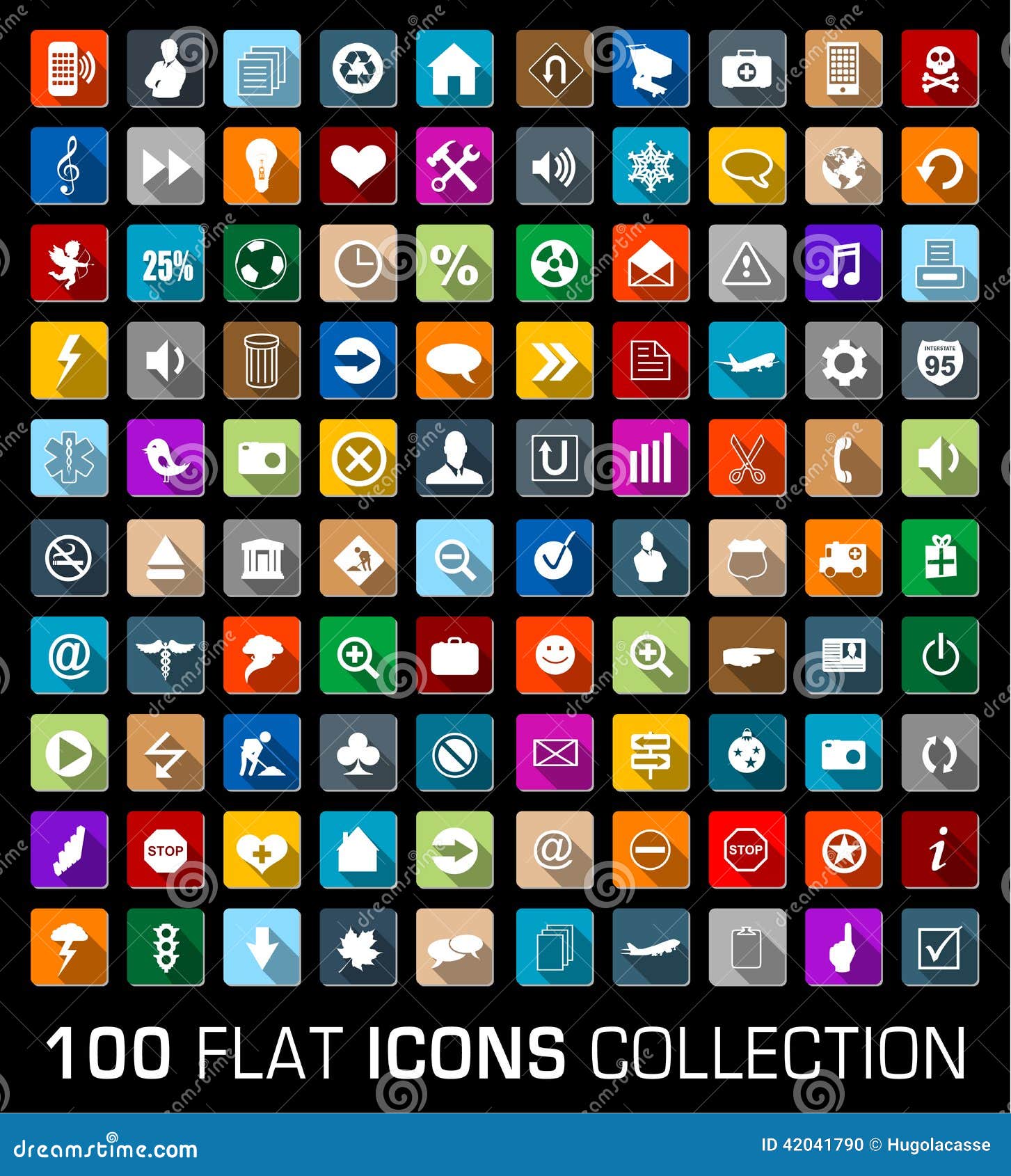 Colorful Set of 100 Universal Flat Modern Icons Stock Vector ...