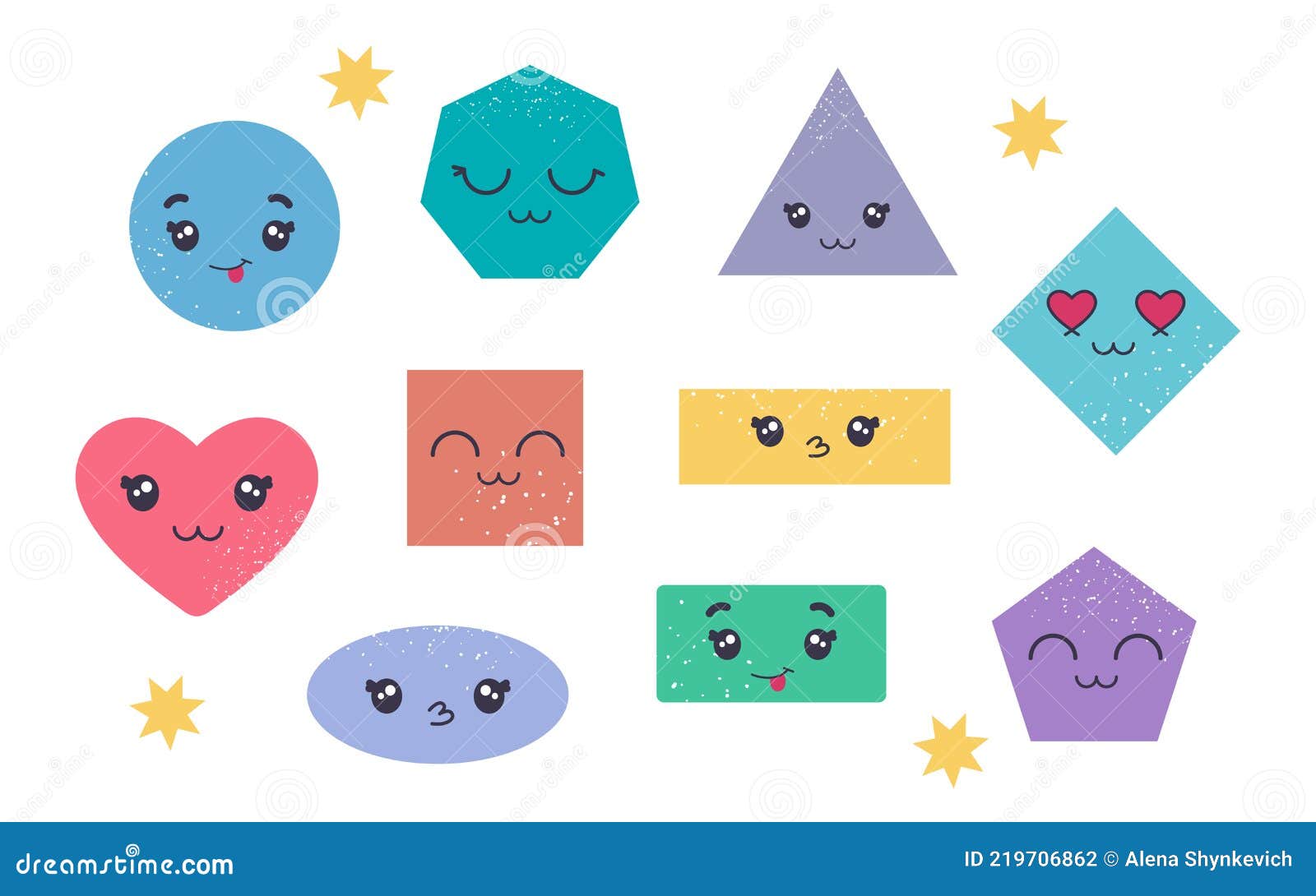 Colorful Set of Various Bright Basic Geometric Figures with Face ...