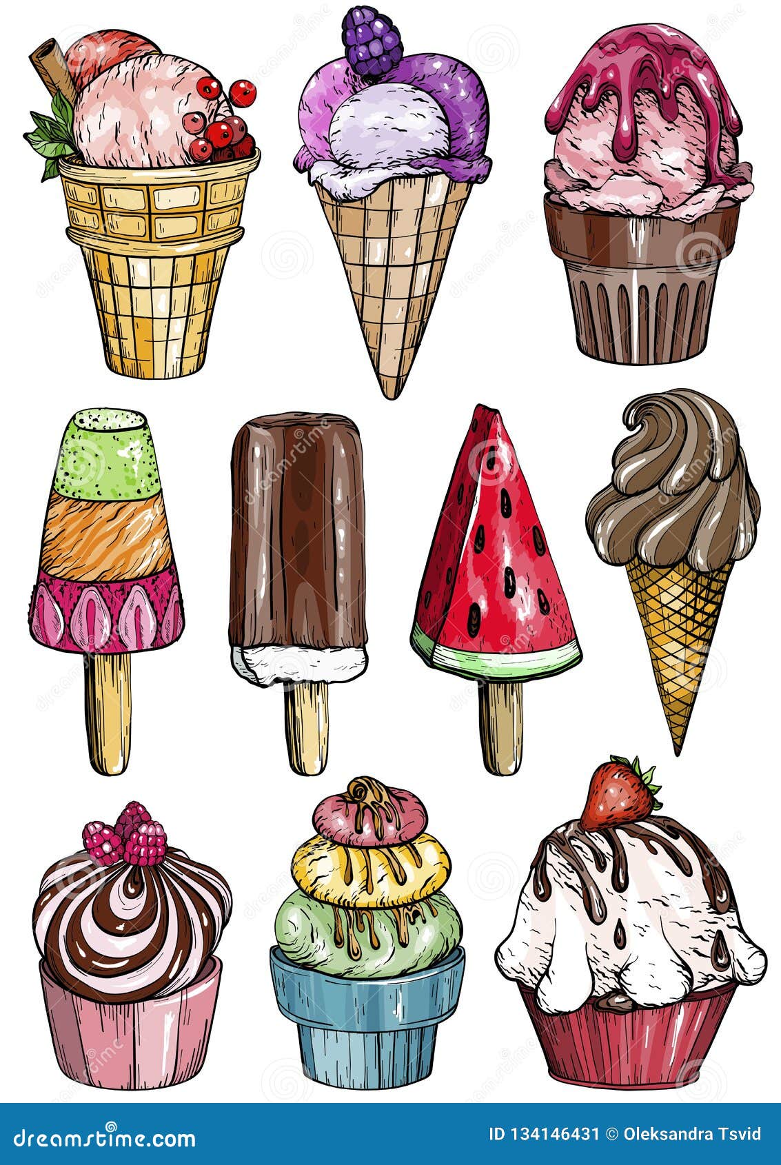 Colorful Set of Various Ice Cream. Stock Vector - Illustration of ...