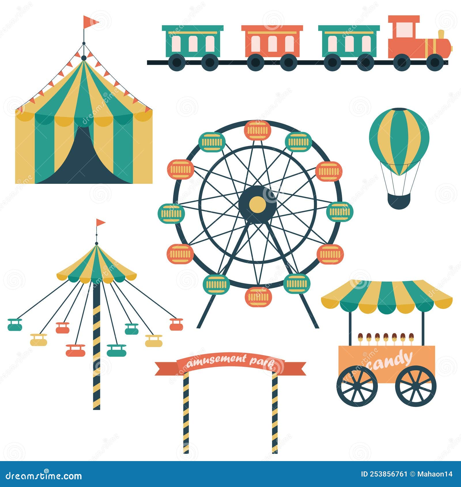 Colorful Set of Vector Objects Amusement Park Stock Vector ...