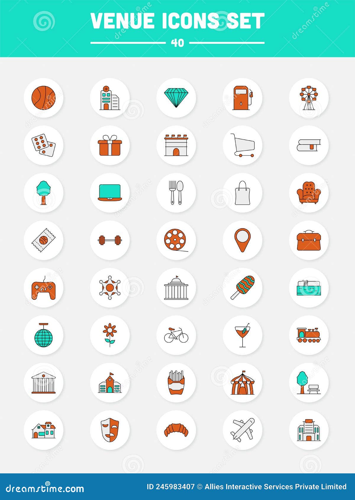 Colorful Set of Venue Icons in Flat Style Stock Illustration ...
