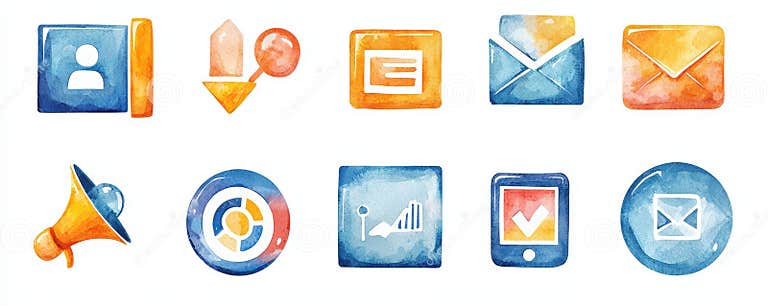A Colorful Set of Watercolor Icons Representing Communication Analytics ...