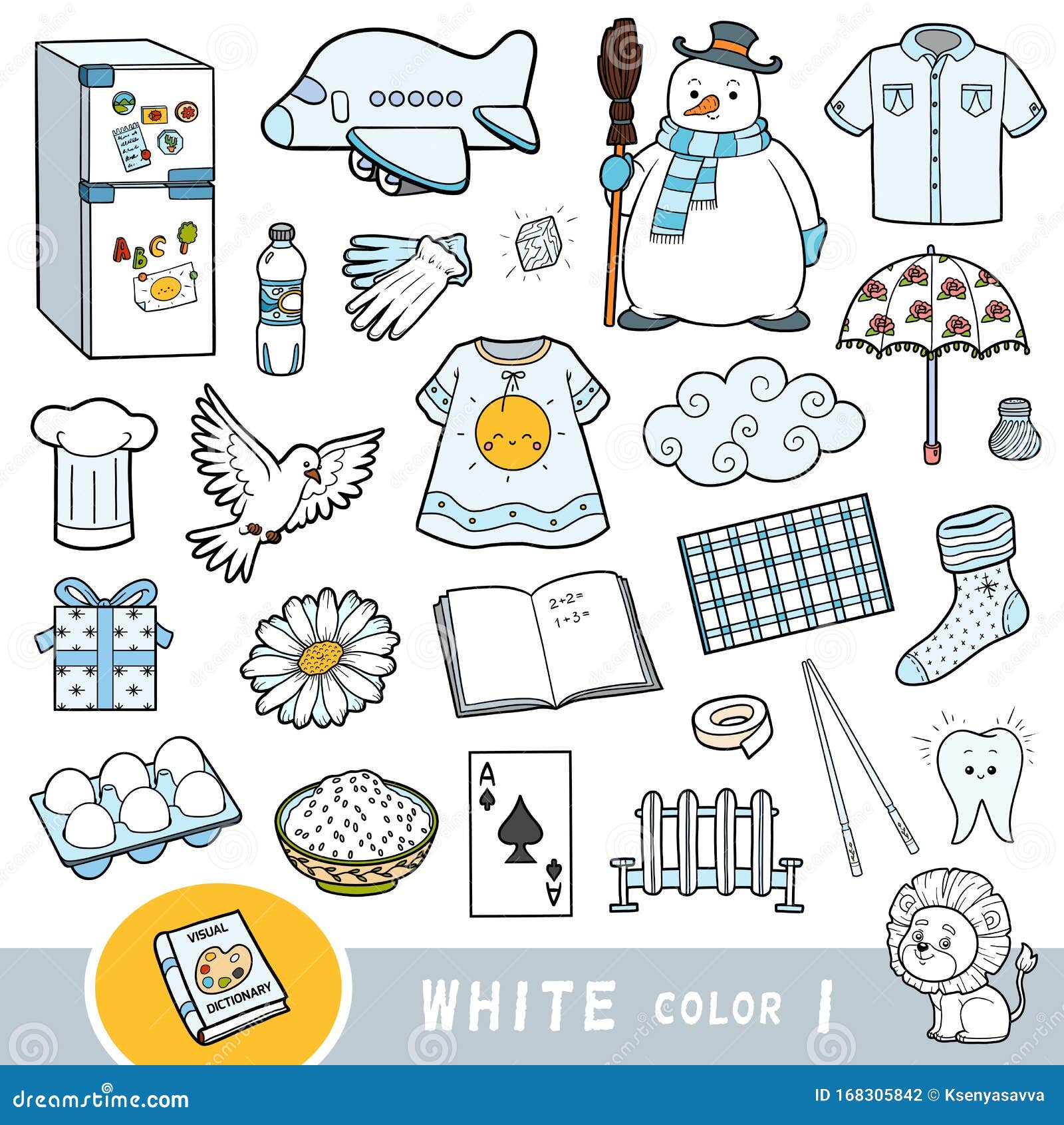 Colorful Set of White Color Objects. Visual Dictionary for Children ... Colorful Set of White Color Objects. Visual Dictionary for Children ...