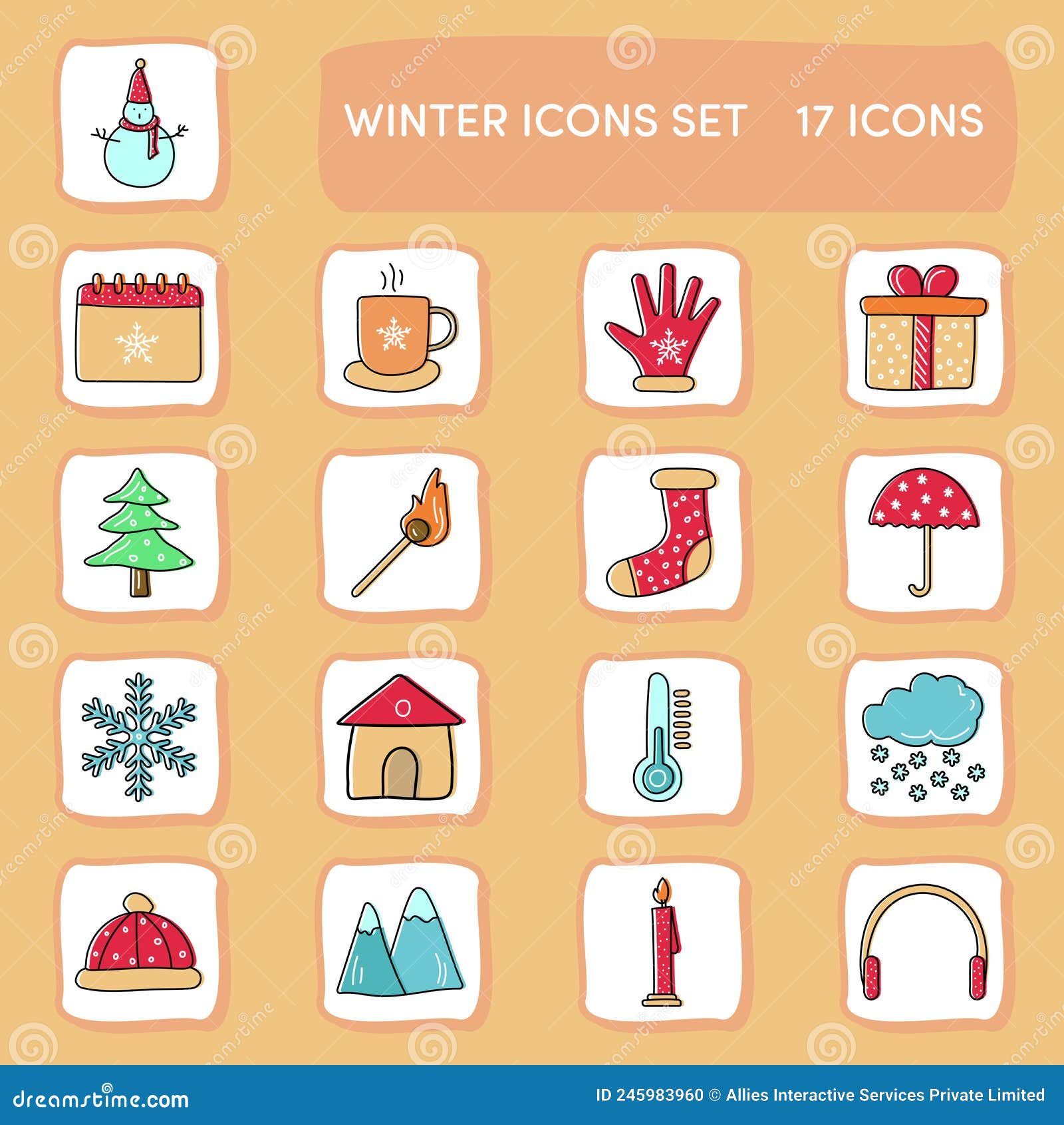 Colorful Set Winter Icons in Flat Style Stock Illustration ...