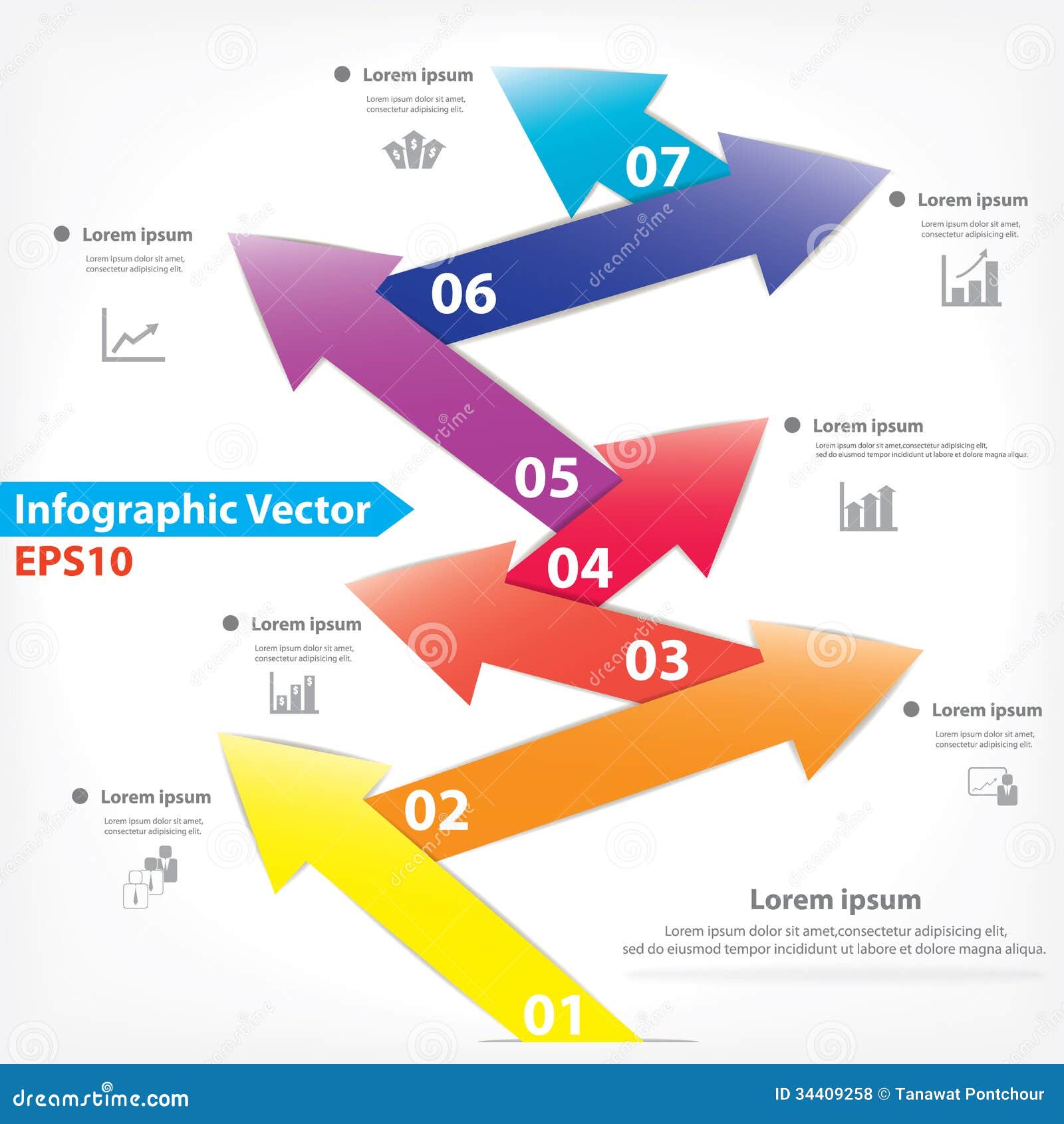 Colorful Seven Arrows Design Stock Illustration - Illustration of ...