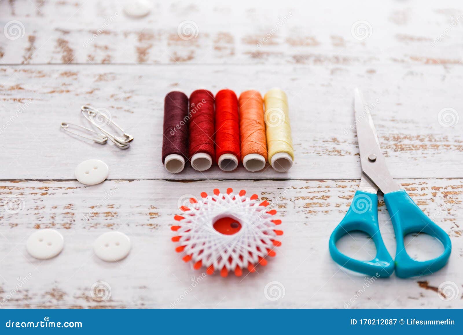 Colorful Sewing and Tailoring Tools and Items on Light Background Stock ...