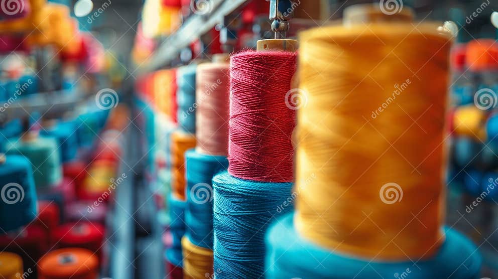 Colorful Sewing Thread Spools on Display Stock Image - Image of textile ...