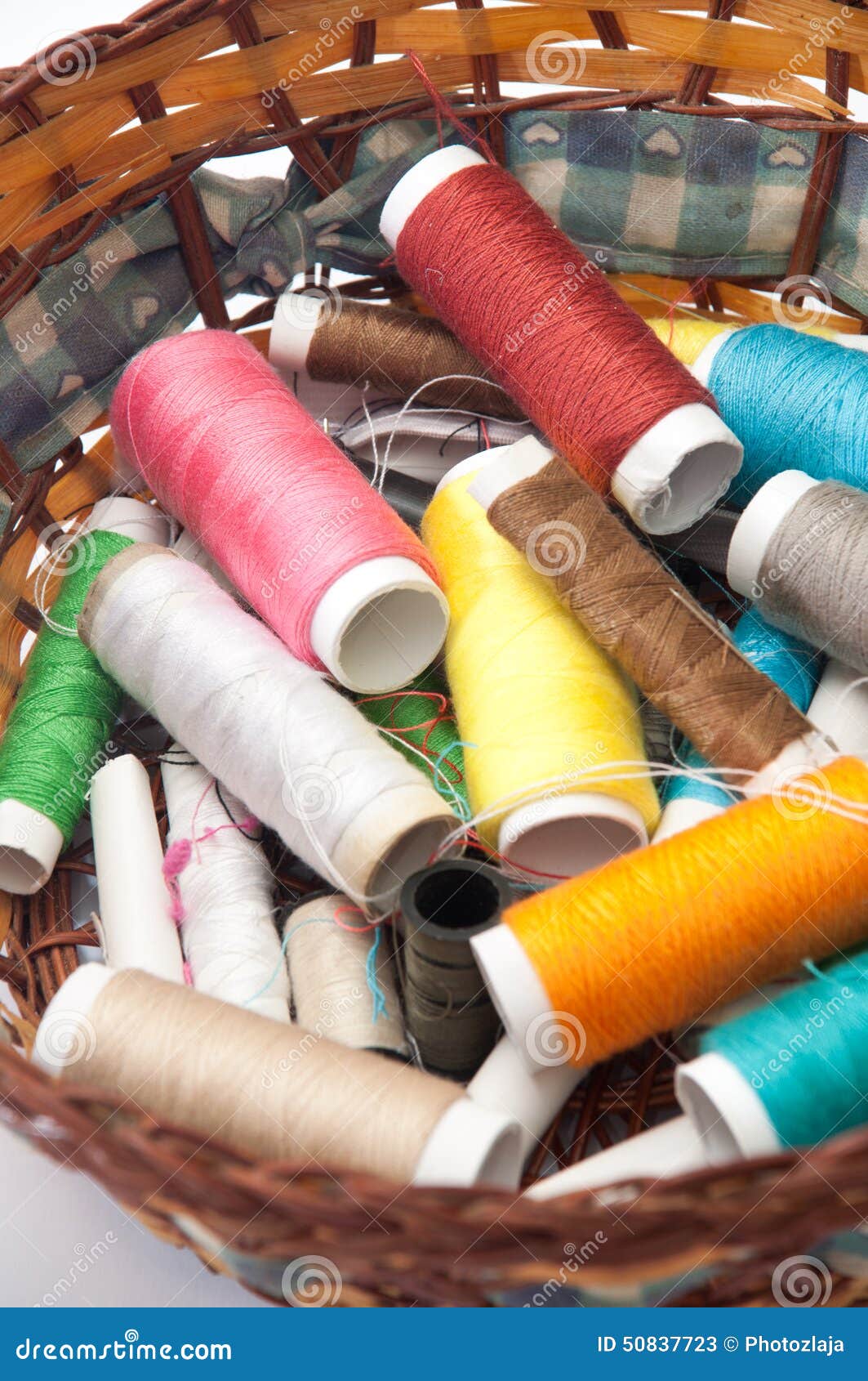 Colorful Sewing Thread in a Wicker Basket Stock Image - Image of ...