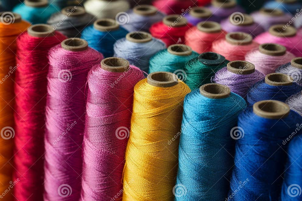 Colorful Sewing Threads Arranged in Vibrant Hues at a Textile Workshop during Daylight Hours ...