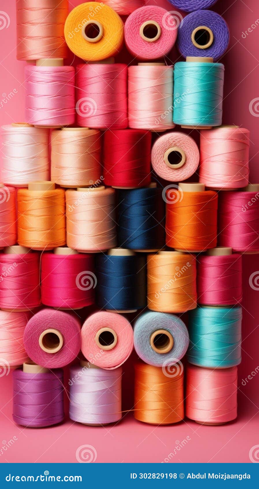Colorful Sewing Threads on Pink Background with Copy Stock Illustration ...