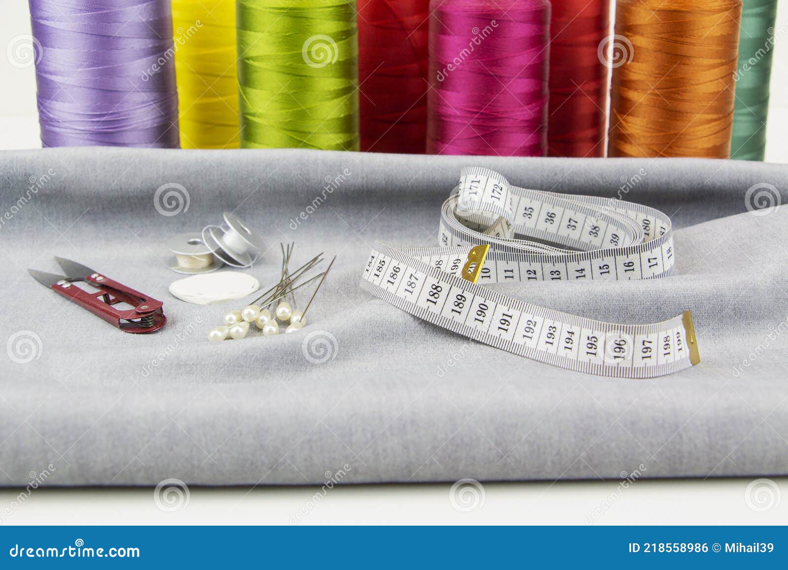 Colorful Sewing Threads, Tailor S Scissors and Measuring Tape in the ...