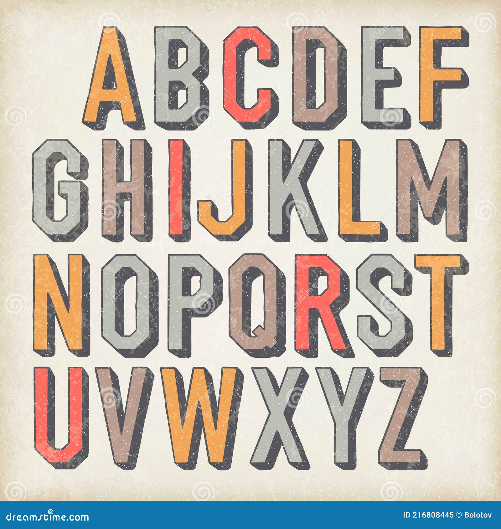Colorful Shadow Retro Alphabet. Decorative Vector Alphabet Stock Vector ...