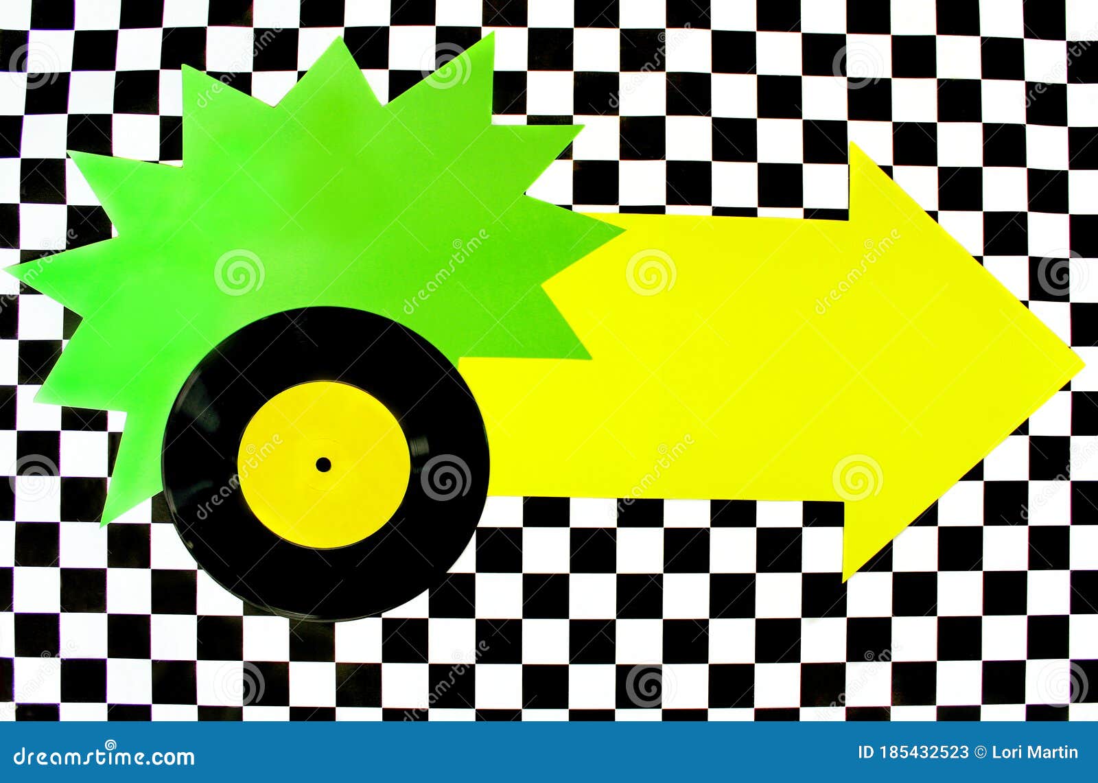 Colorful Shapes and Record on Tile Floor Stock Image - Image of black ...