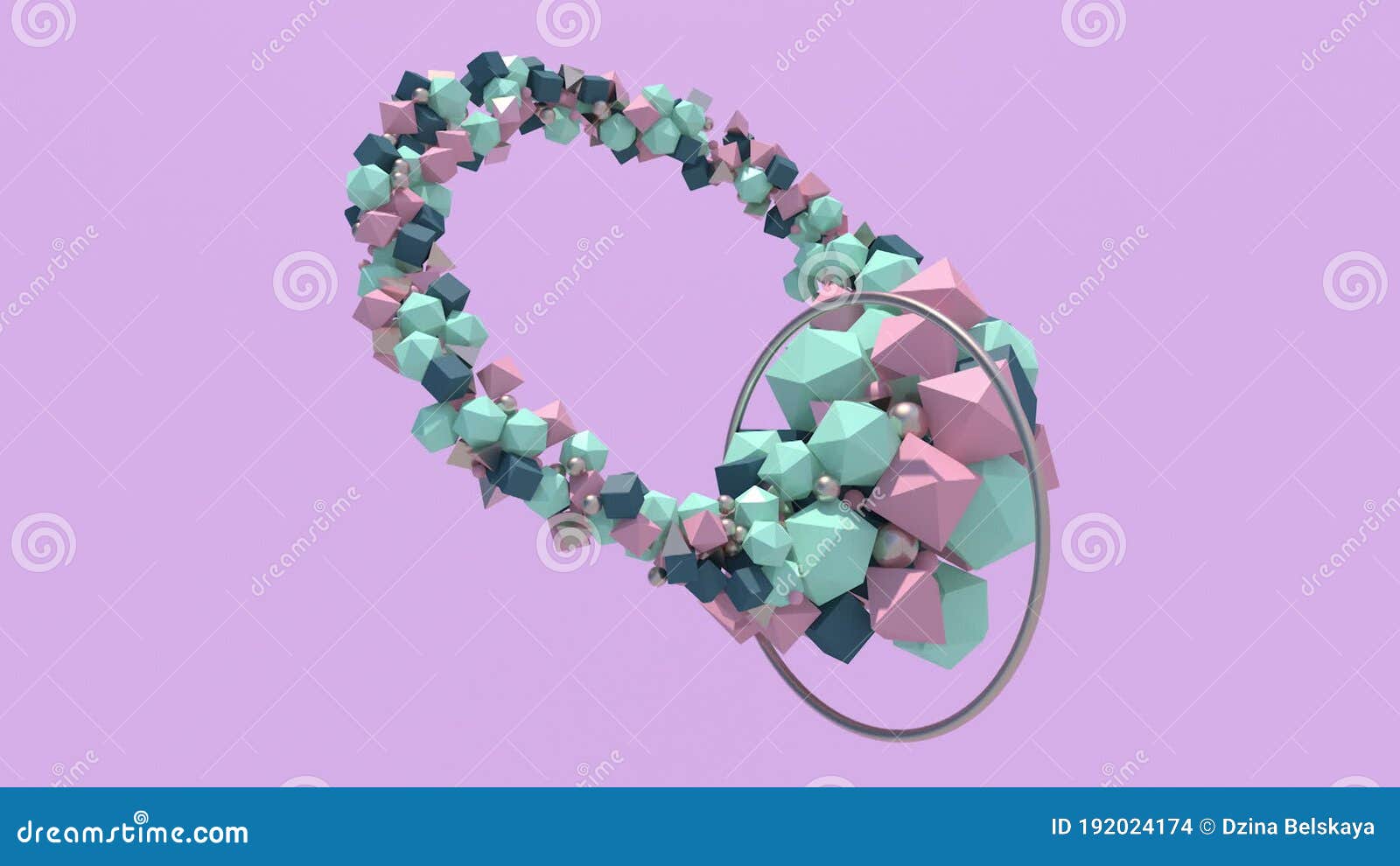 Colorful Shapes and Metallic Ring. Abstract Animation, 3d Render Stock ...