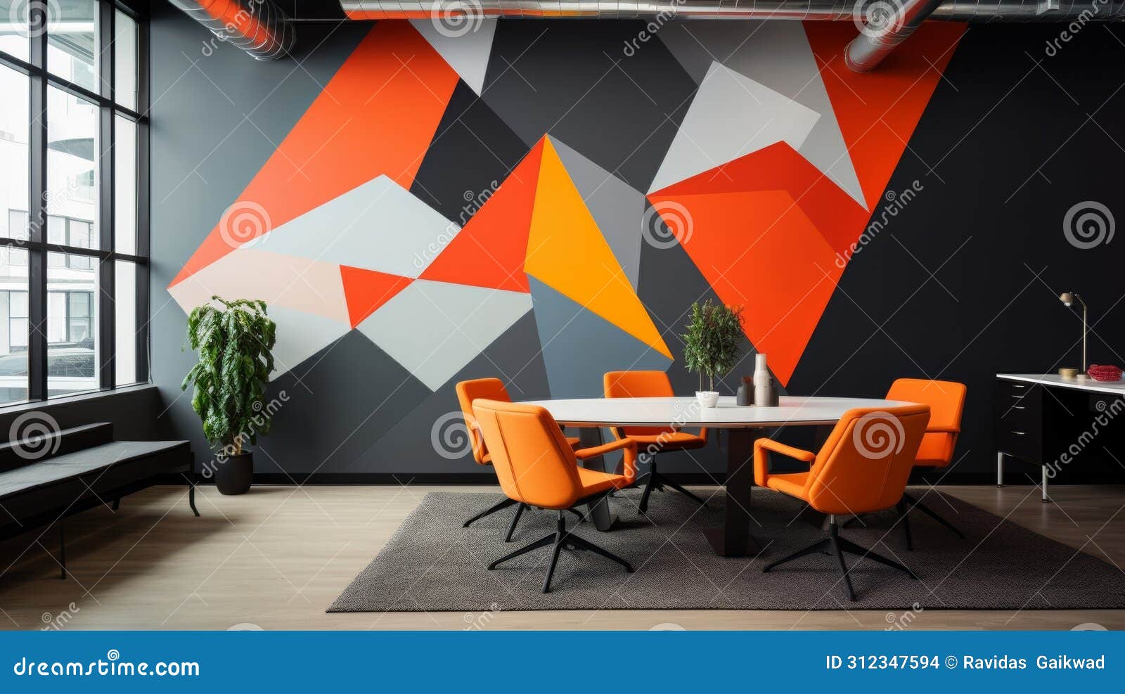 Colorful Shapes and Patterns Form a Geometric Office Wall Art Stock ...