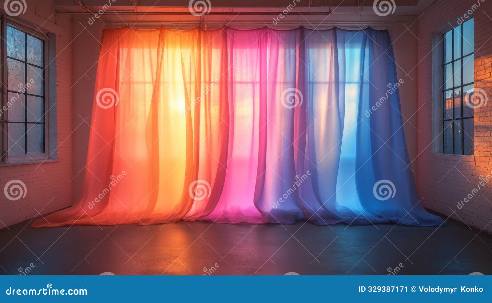 Colorful Sheer Curtains in a Room with Sunset Light, Artistic Interior ...