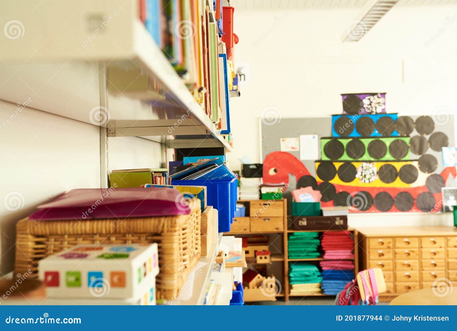 Colorful Shelf with School Supplies for Elementary Students Stock Photo ...