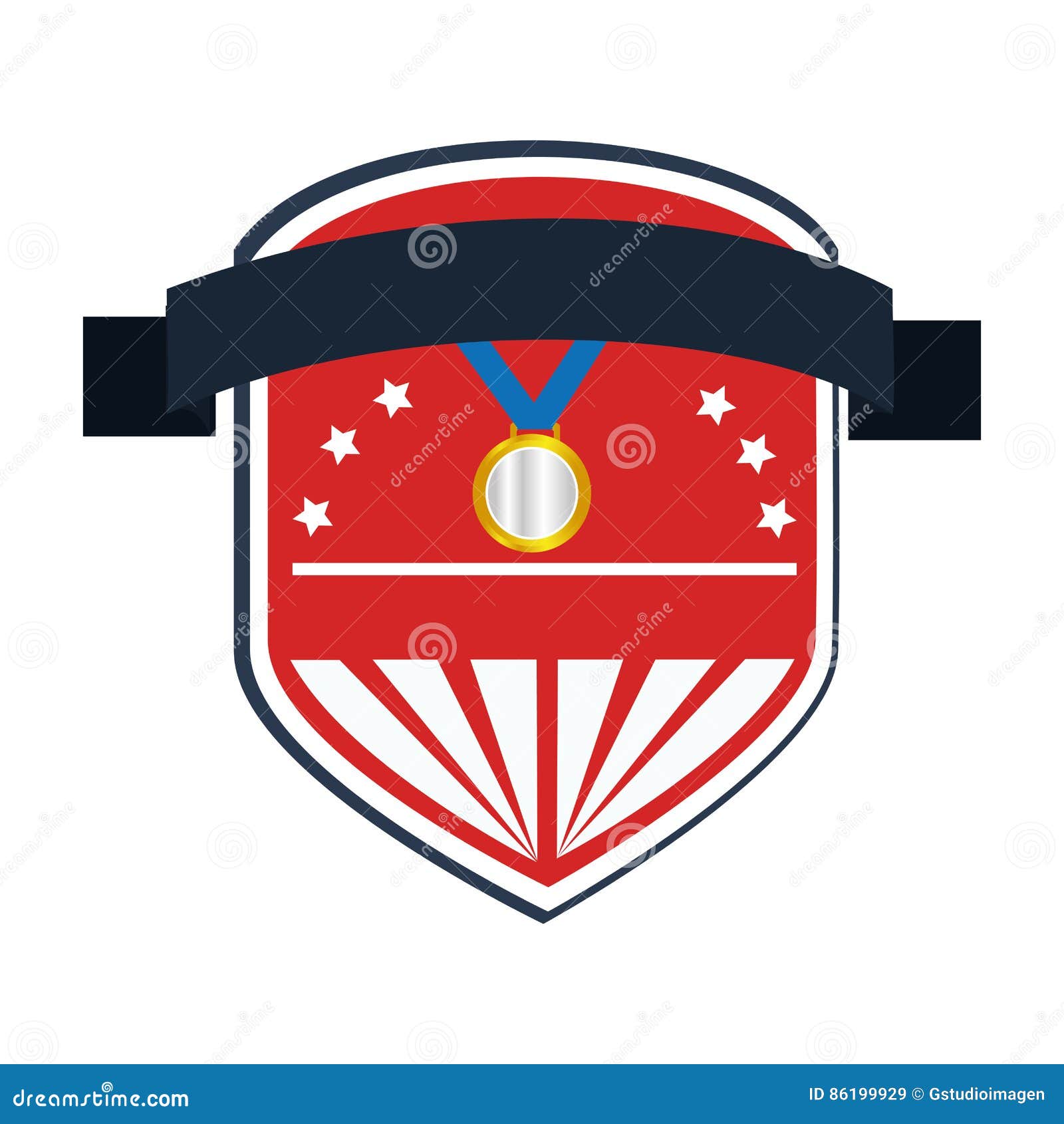 Colorful Shield with Medal Prize and Ribbon Stock Vector - Illustration ...