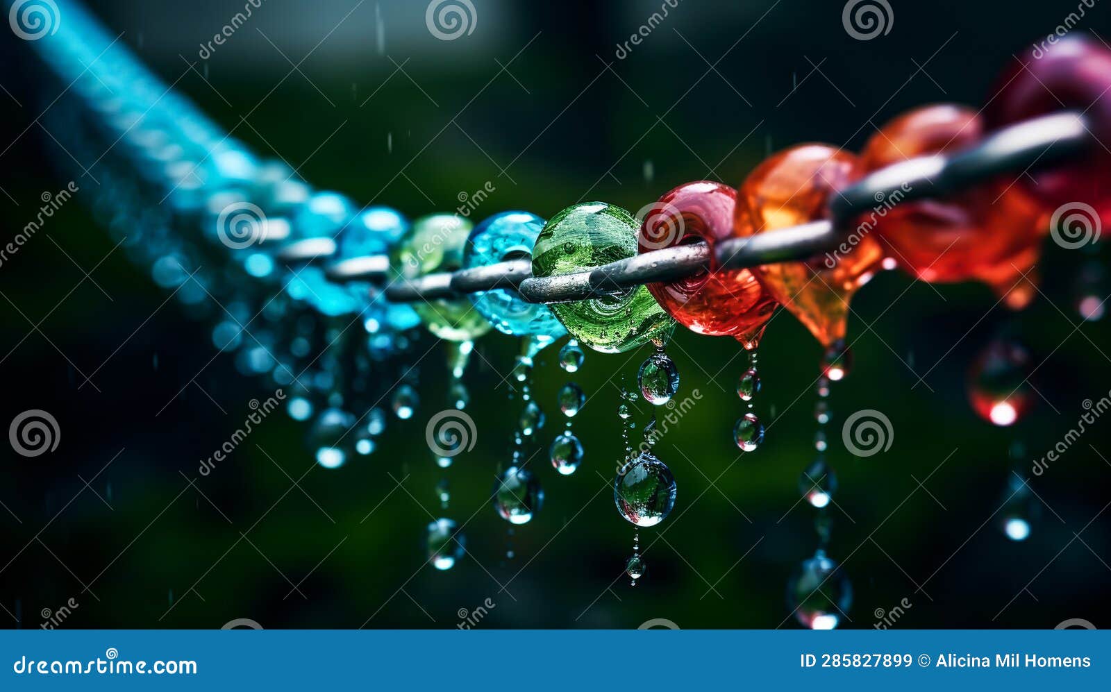 Colorful Shiny Metal Chain with Water Drops. AI Generated Stock ...