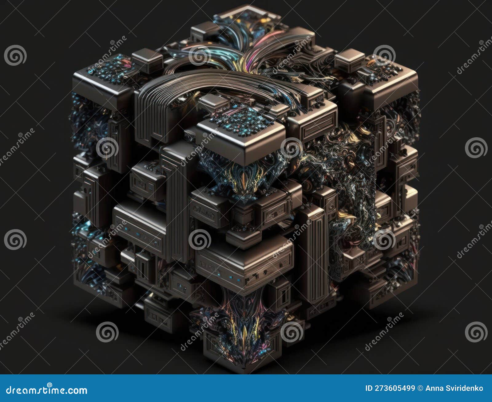 Colorful Shiny Rainbow Bismuth Gemstone Cubes Dark Background Created ...