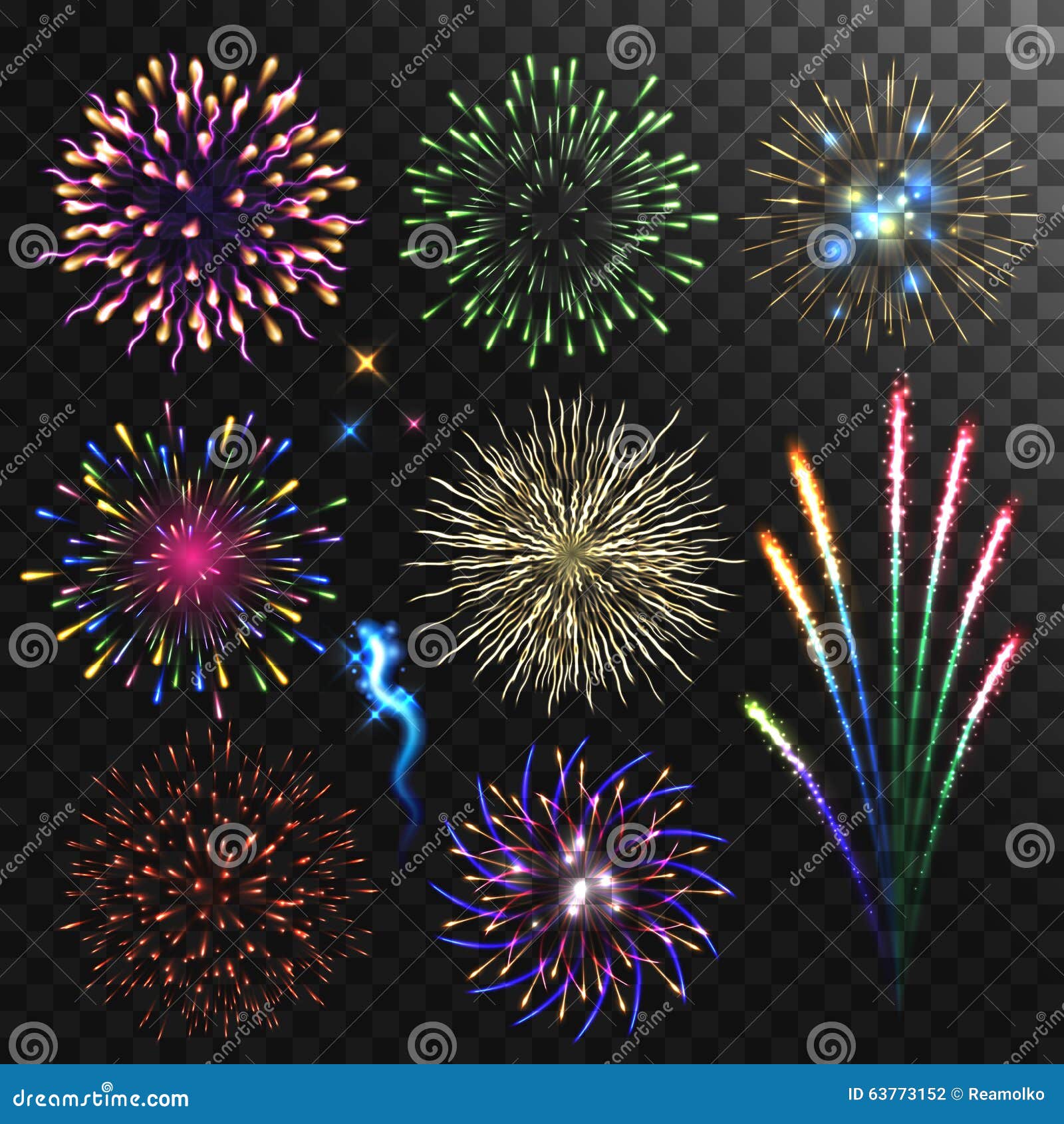 Colorful Shiny Realistic Fireworks Set Stock Vector - Illustration of ...