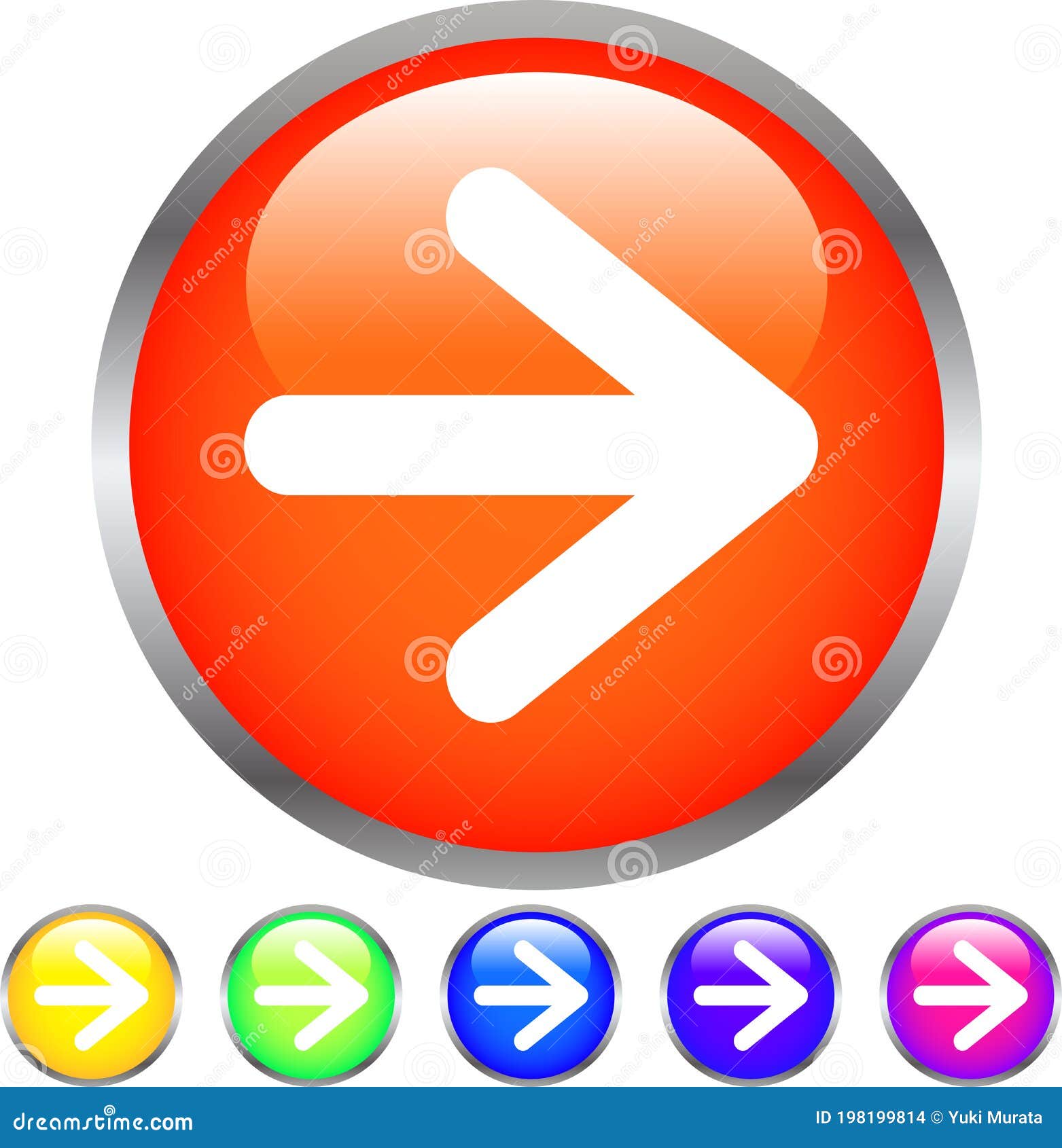 Colorful Shiny Round Button with Right Arrow Mark Set Stock Vector ...