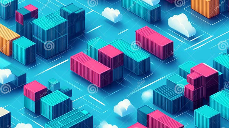 Colorful Shipping Containers Arranged in an Abstract Pattern on a Blue ...