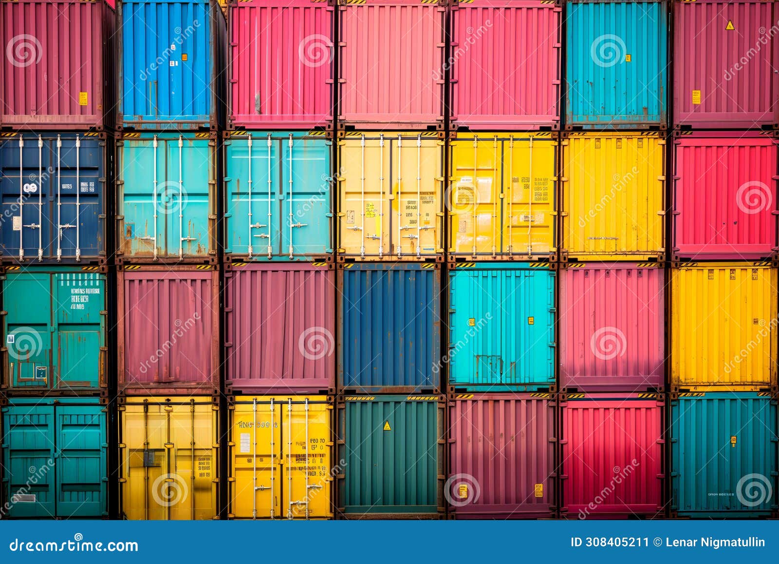 Colorful Shipping Containers Stacked in a Rectangular Pattern Stock ...