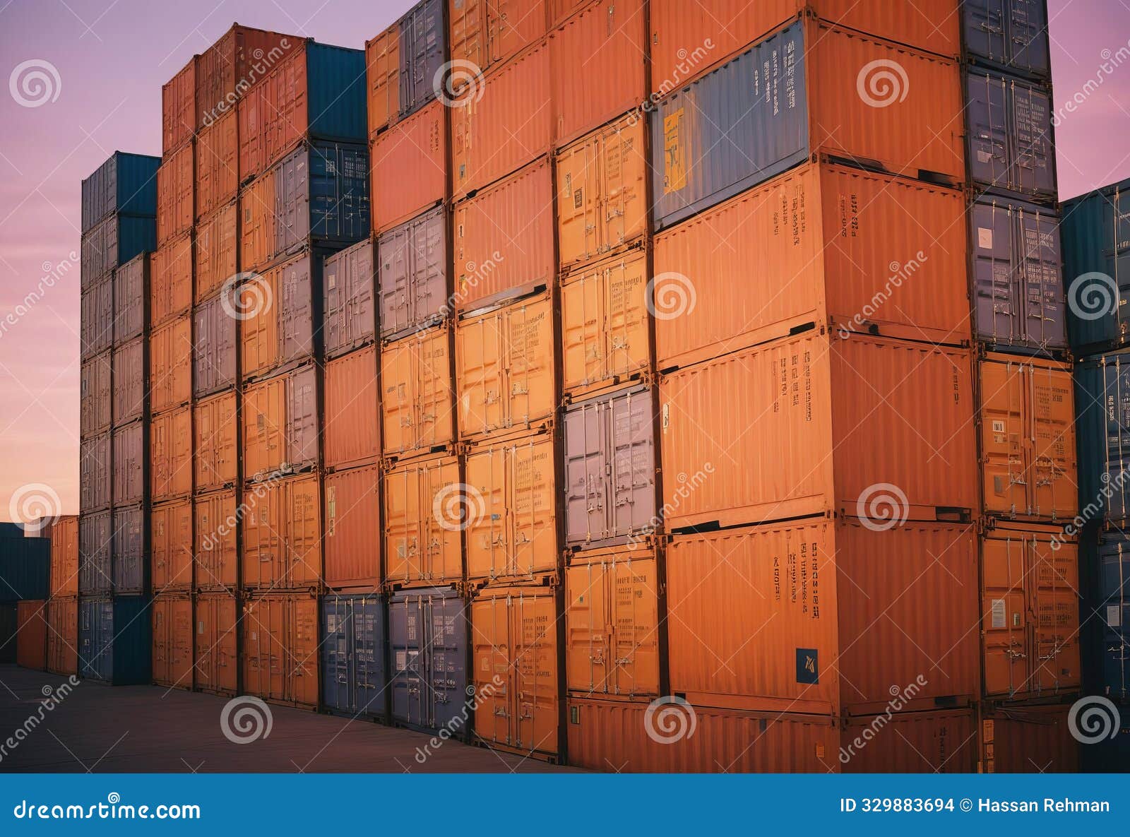 Colorful Shipping Containers at Sunset Stock Illustration ...