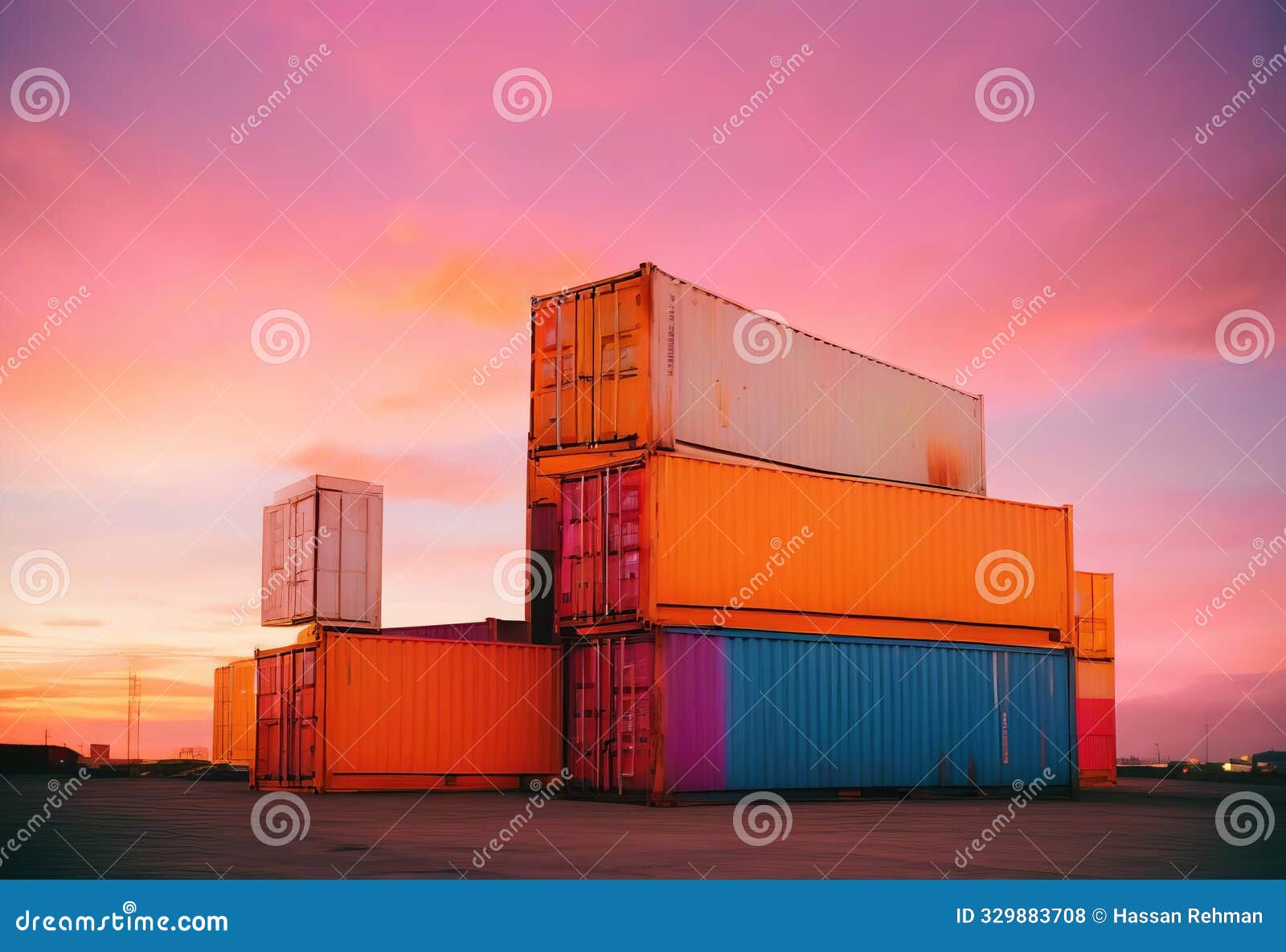 Colorful Shipping Containers at Sunset Stock Illustration ...
