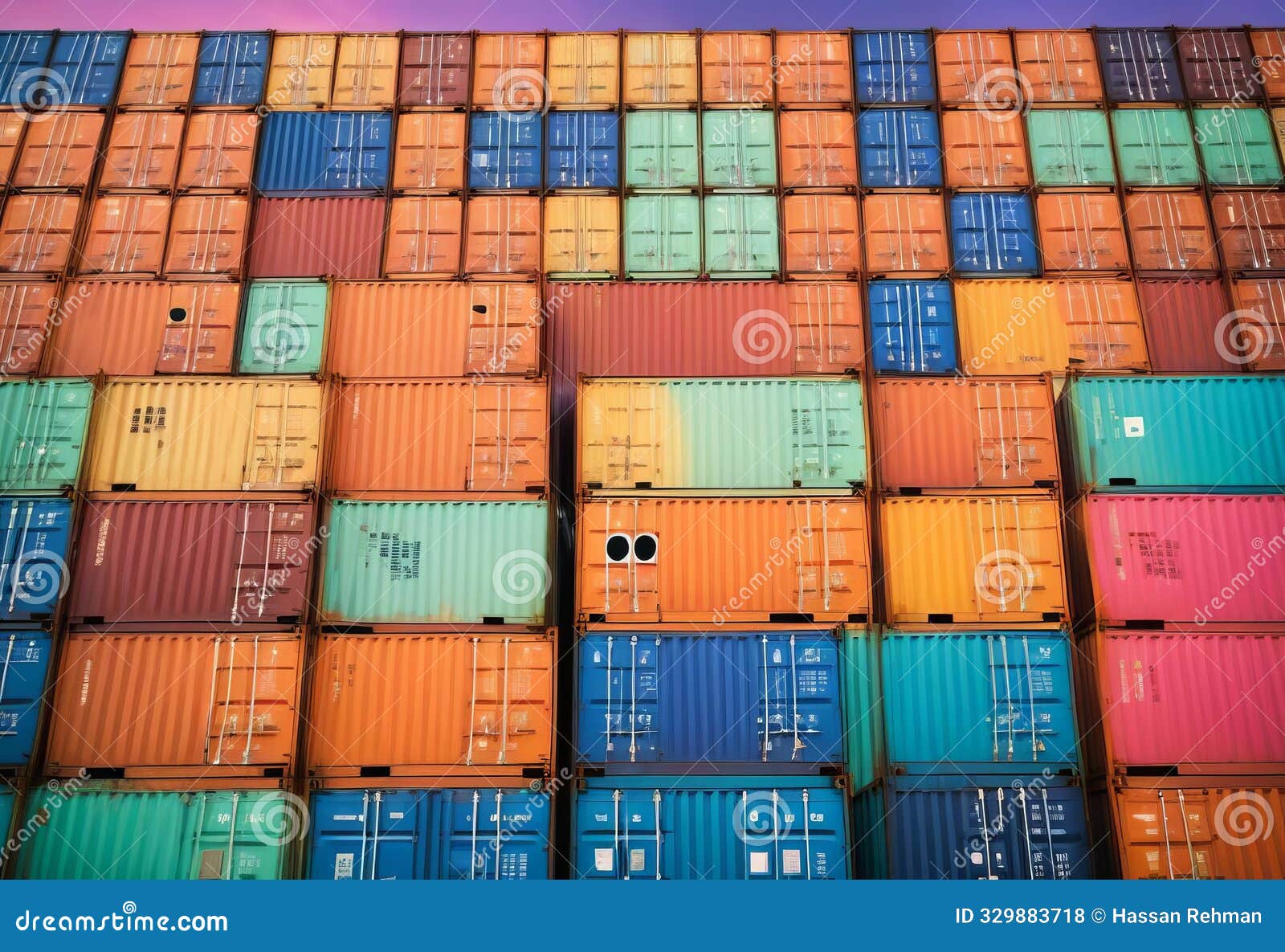 Colorful Shipping Containers at Sunset Stock Illustration ...